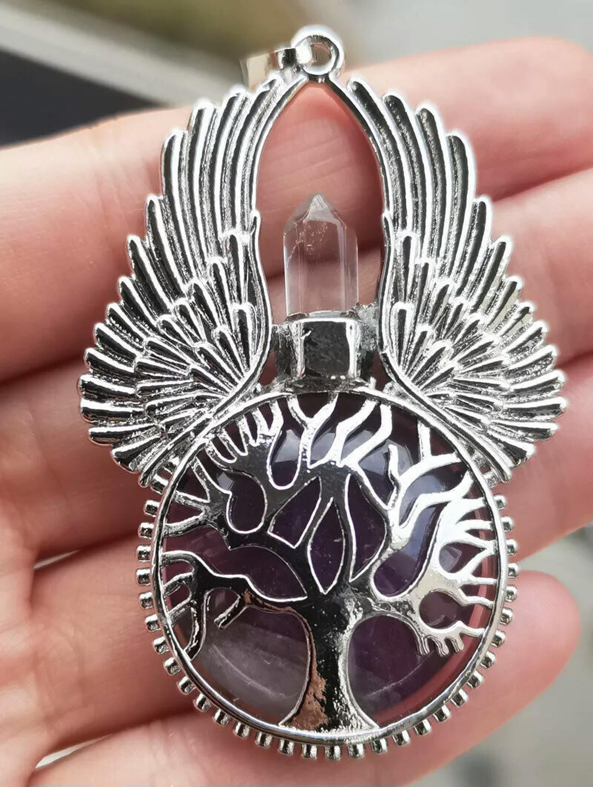 QQTDFG Amethyst Gems Tree Of life Angel Pendant Prism Magic Amulet ...