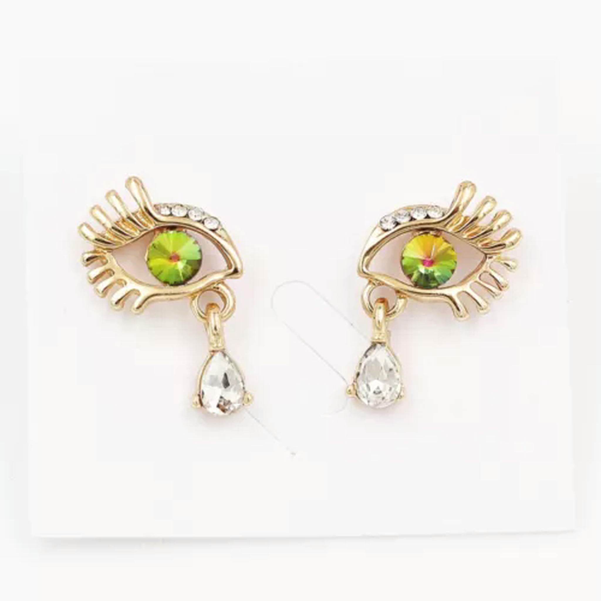 QQTDFG Crystal Gold Tone Evil Eye Teardrop Earbob Stud Dangle Earrings ...