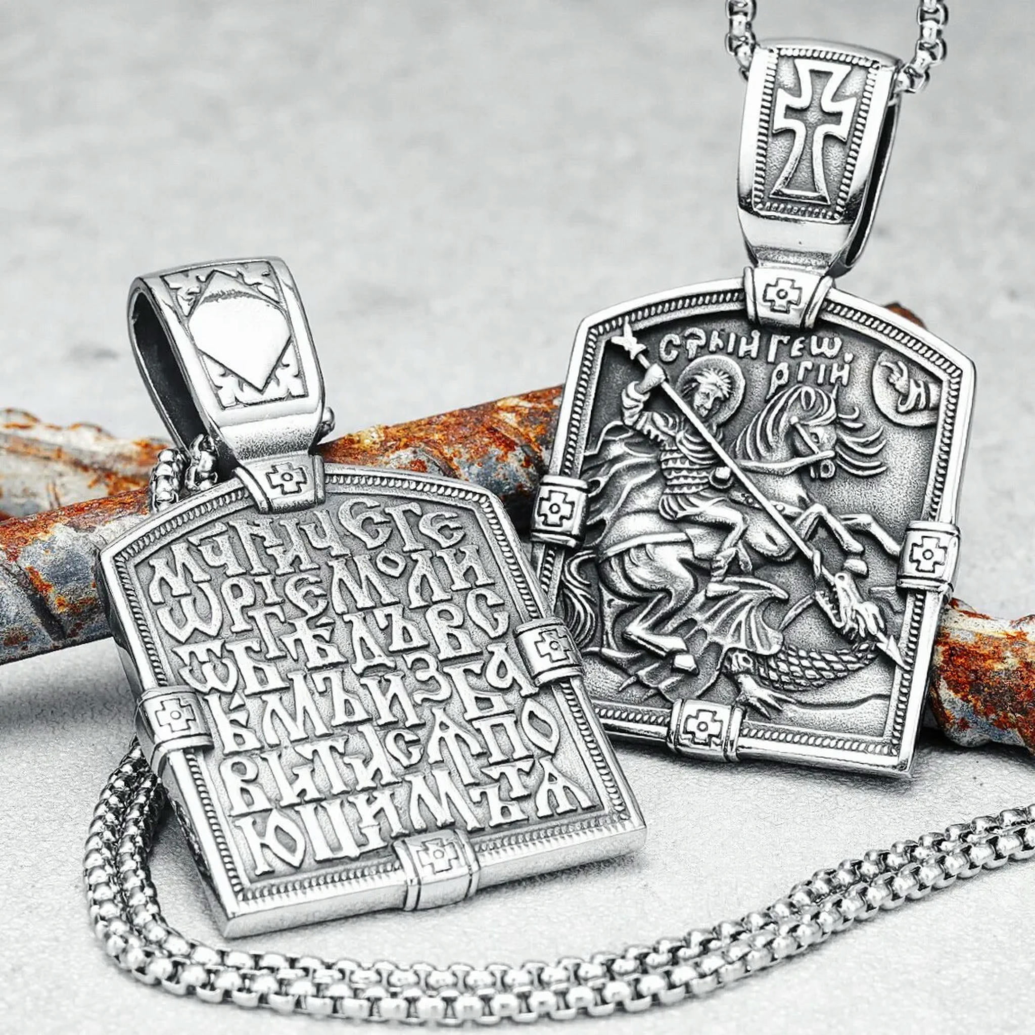 QQTDFG Dragon Slayer St George Pendant For Men Stainless Steel Cross ...