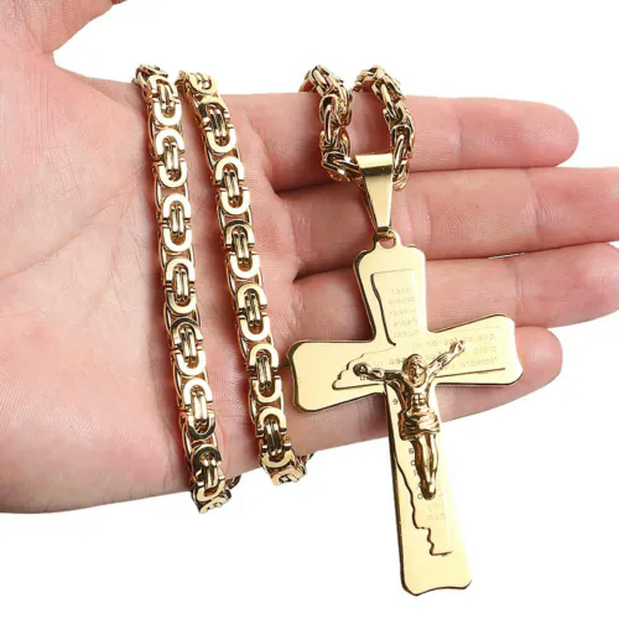 QQTDFG Fashion Women Mens Cross Pendant 6mm Stainless Steel Byzantine ...