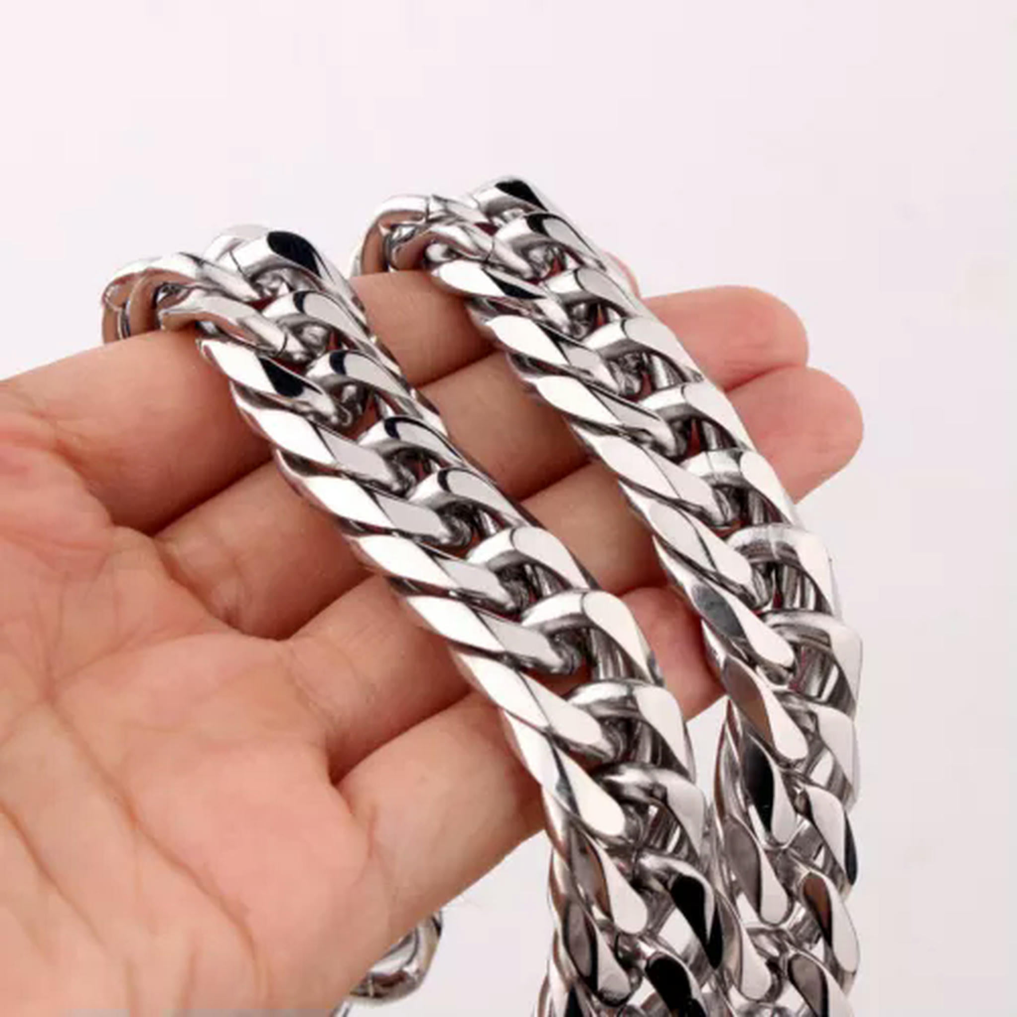 QQTDFG HEAVY 20mm Silver Cut Curb Cuban Link Chain 316L Stainless Steel ...