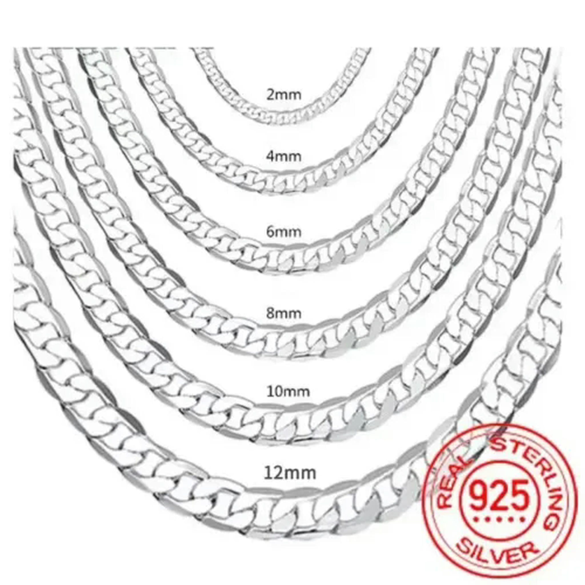 QQTDFG Hot 925 Sterling Solid Silver Sideways Chain Women Men Necklace ...