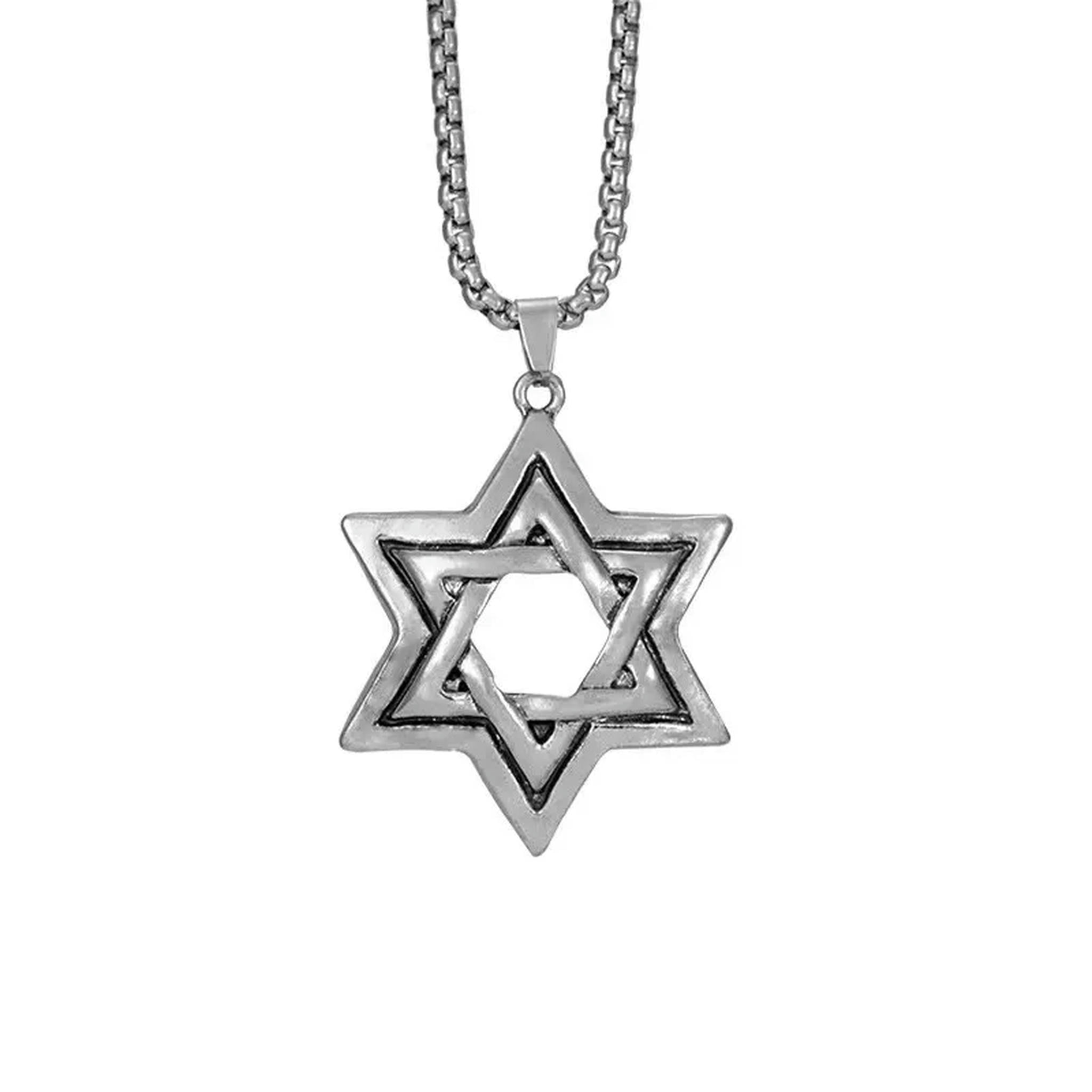 QQTDFG Large Mens Stainless Steel Jewish 6 Point Star of David Pendant ...