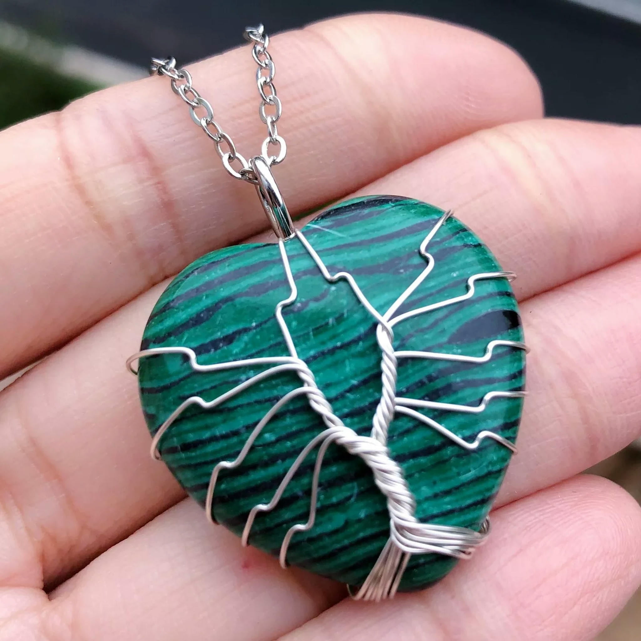QQTDFG Malachite Gem stone Tree of life Necklace Heart Chakra Reiki ...