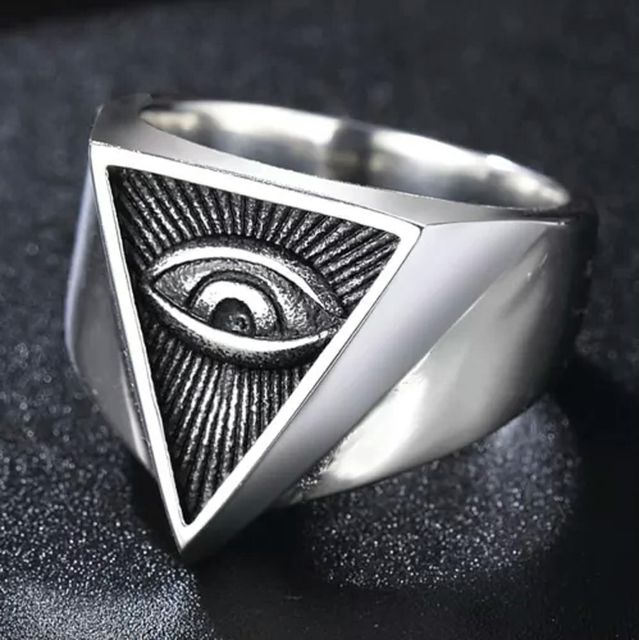 QQTDFG Men Amulet Ring Illuminati Eye of Providence Finger Pyramid ...