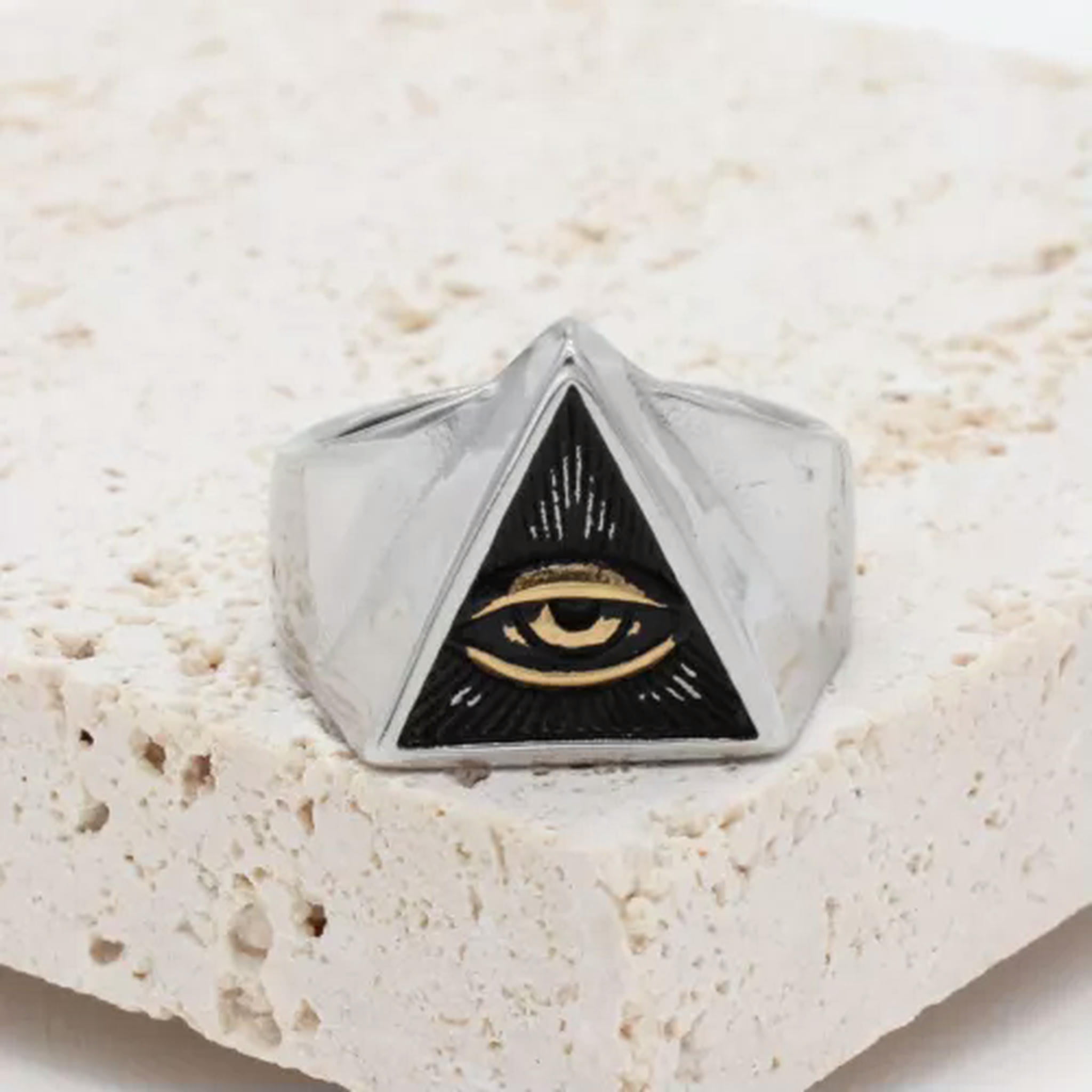 QQTDFG Men Amulet Ring Illuminati Eye of Providence Finger Pyramid ...