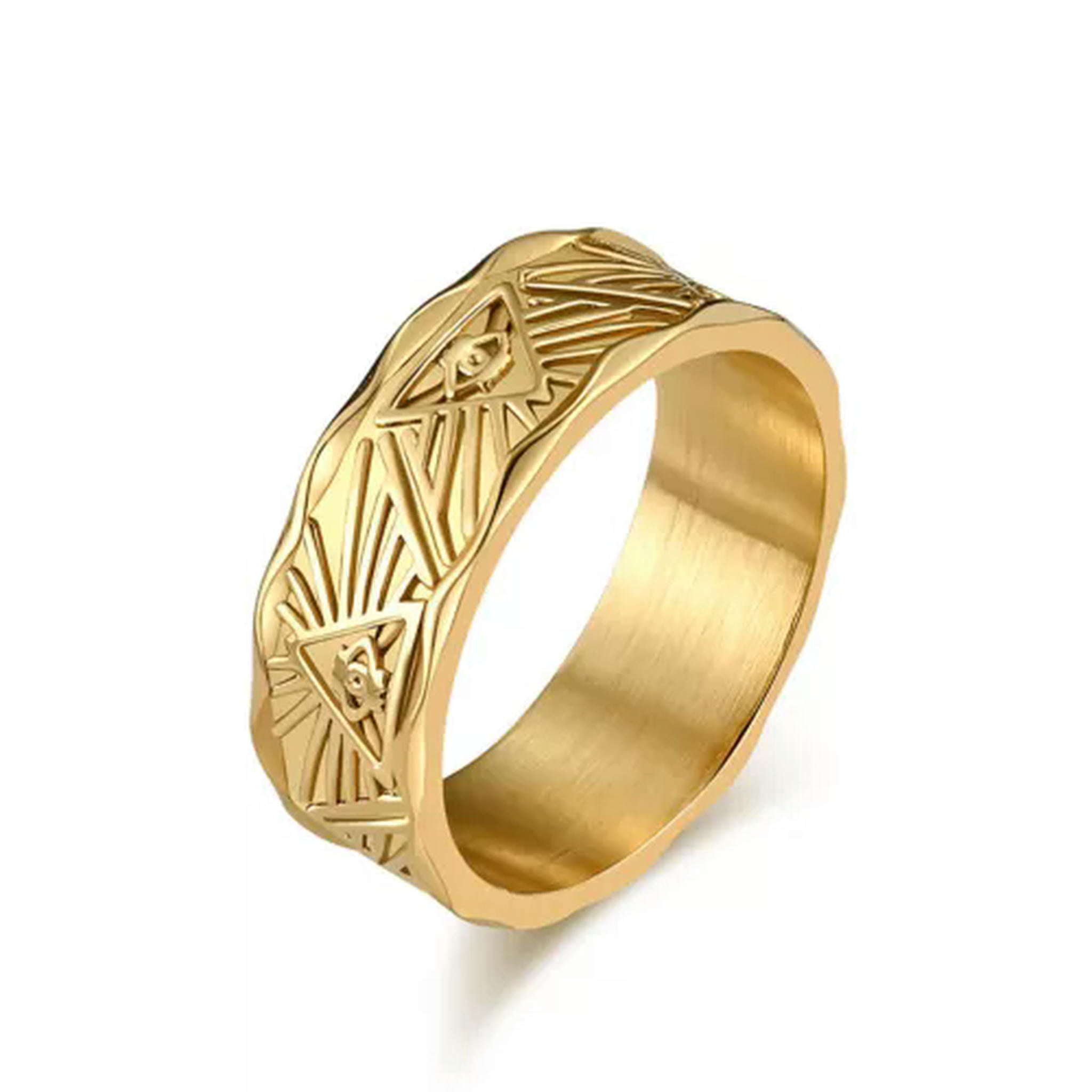 QQTDFG Men Ancient Egyptian Eye of Ra horus Ring Ankh Stainless Steel ...