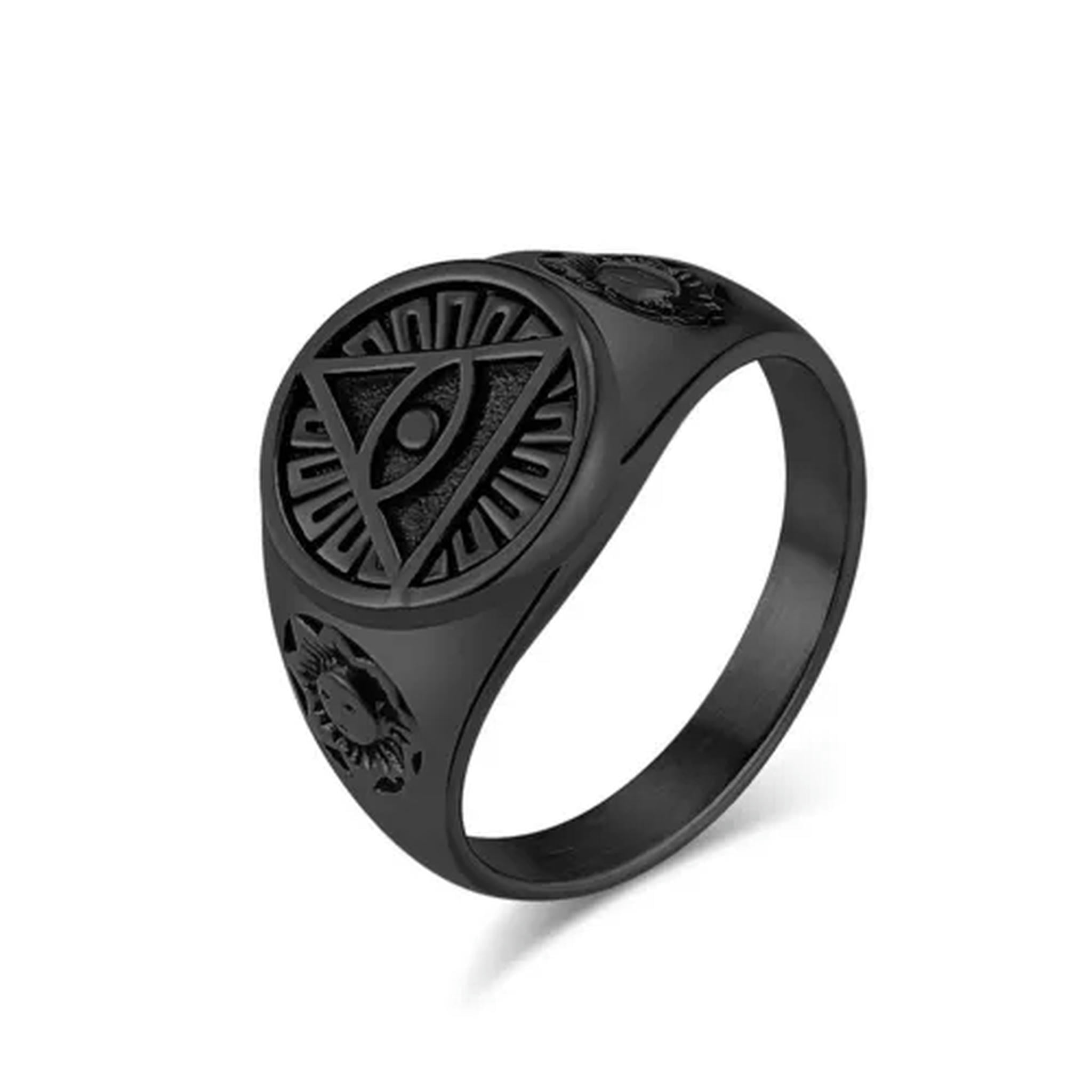 QQTDFG Men Ancient Egyptian Eye of Ra horus Ring Ankh Stainless Steel ...