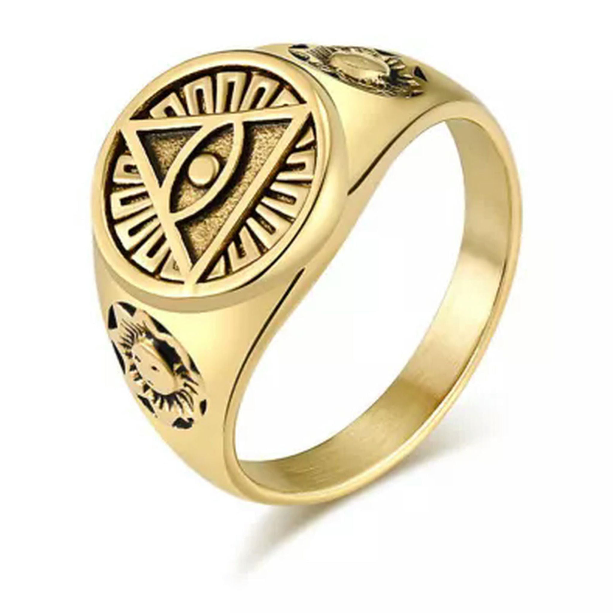QQTDFG Men Ancient Egyptian Eye of Ra horus Ring Ankh Stainless Steel ...