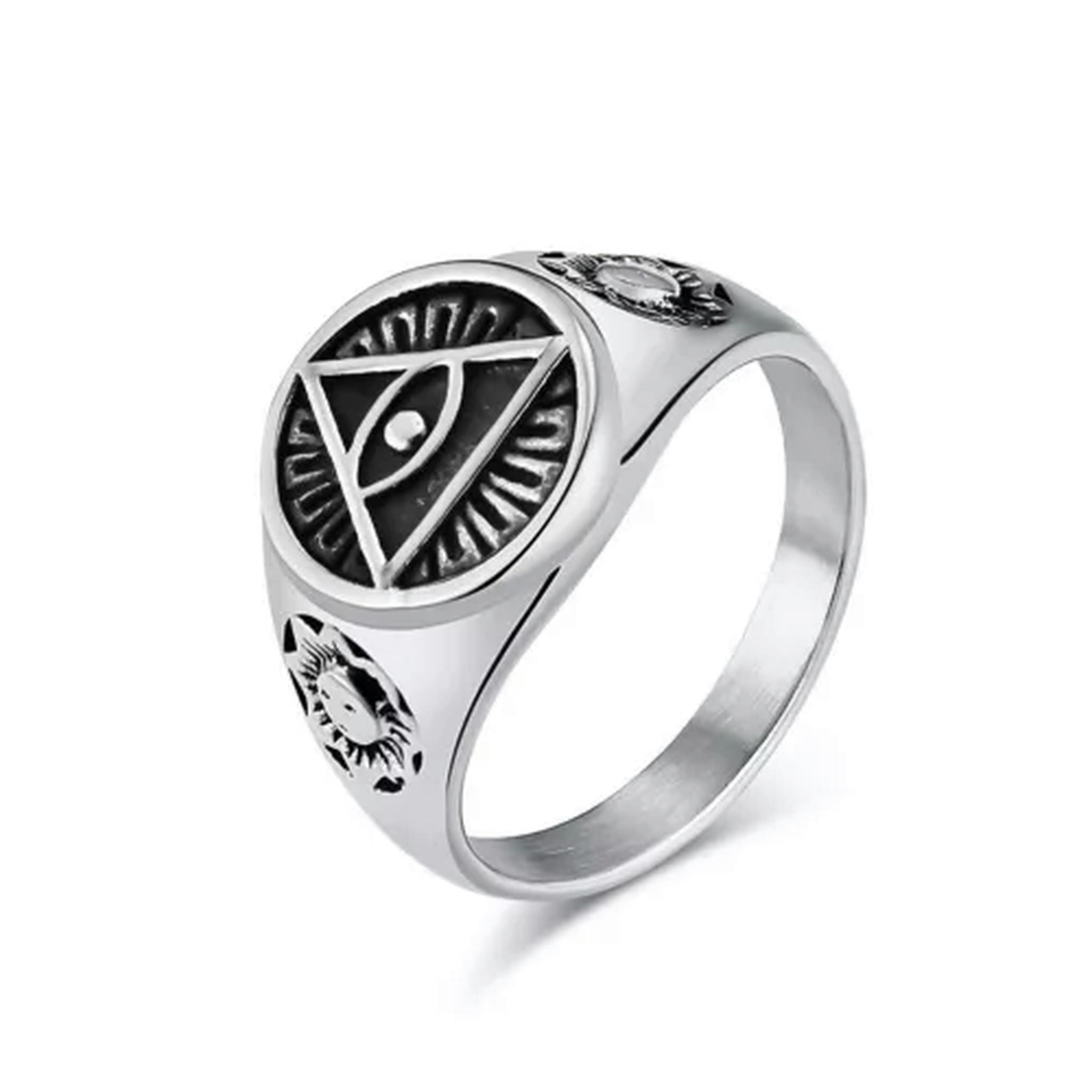 QQTDFG Men Ancient Egyptian Eye of Ra horus Ring Ankh Stainless Steel ...
