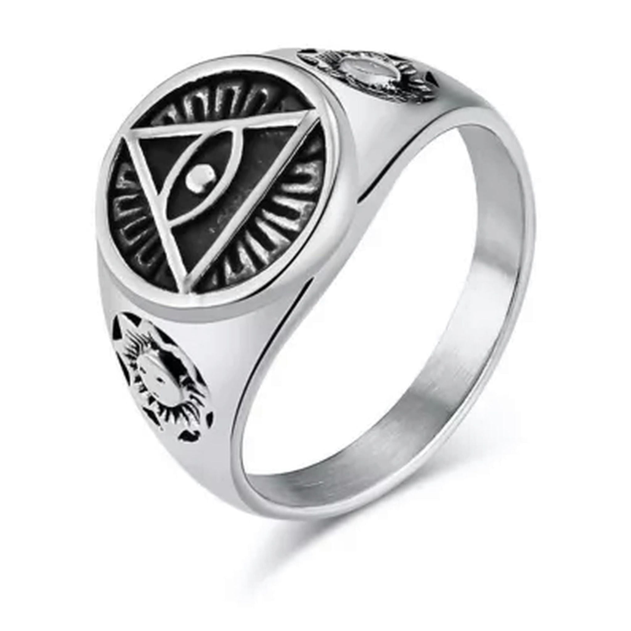 QQTDFG Men Ancient Egyptian Eye of Ra horus Ring Ankh Stainless Steel ...