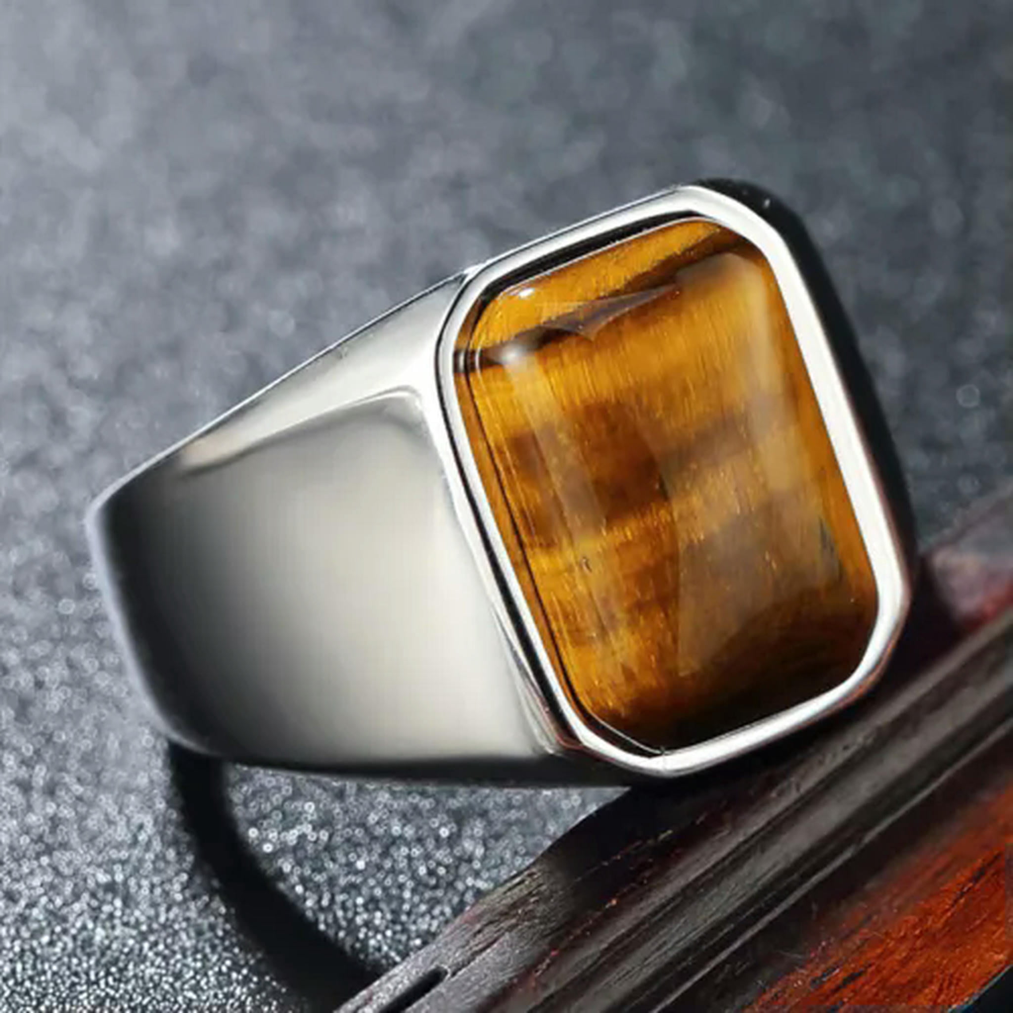 QQTDFG Men Boys Tiger Eye Stone Ring Stainless Steel Band Wedding Pinky ...