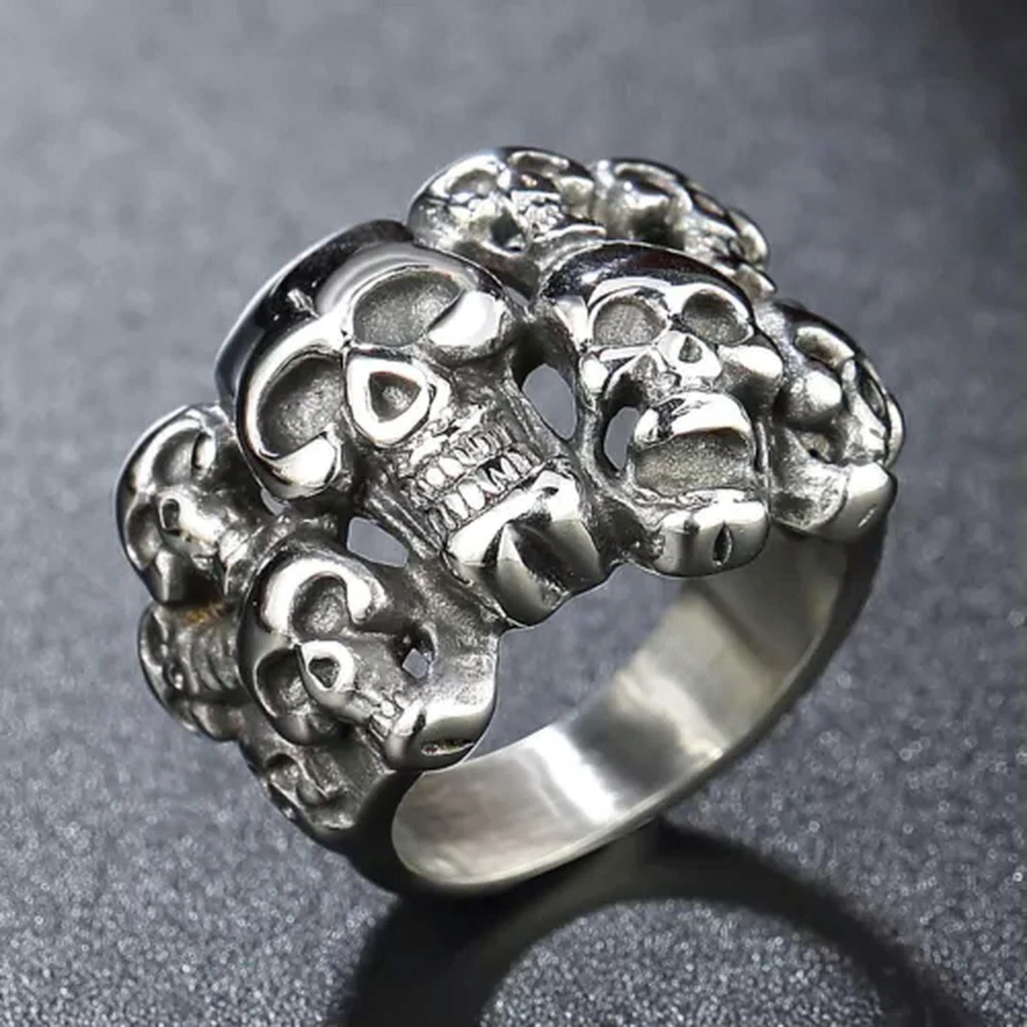 QQTDFG Men Retro Gothic Death Skull Ring Stainless Steel Cocktail Party ...