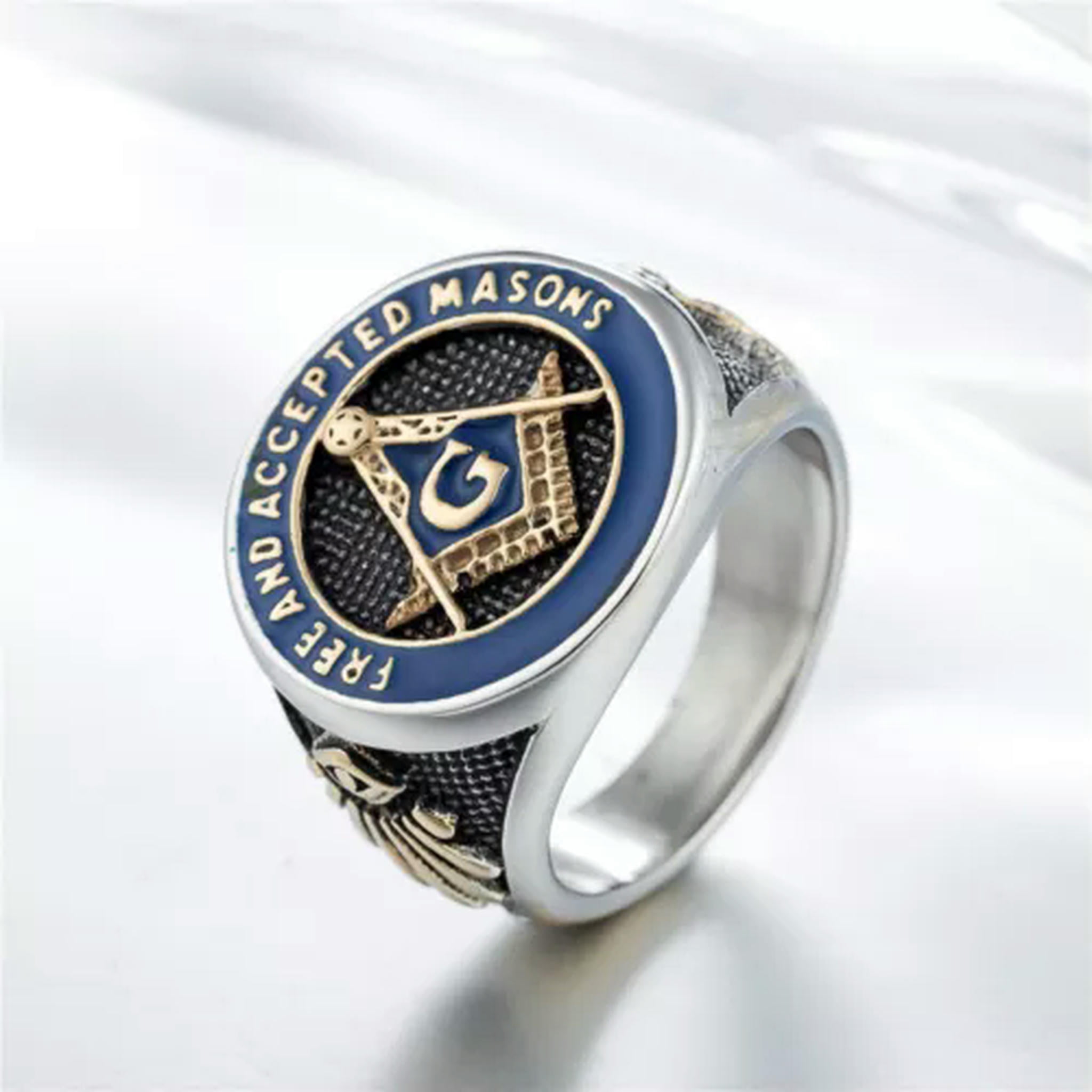 QQTDFG Men Stainless Steel Masonic Signet Ring Band Biker Gift Vintage ...