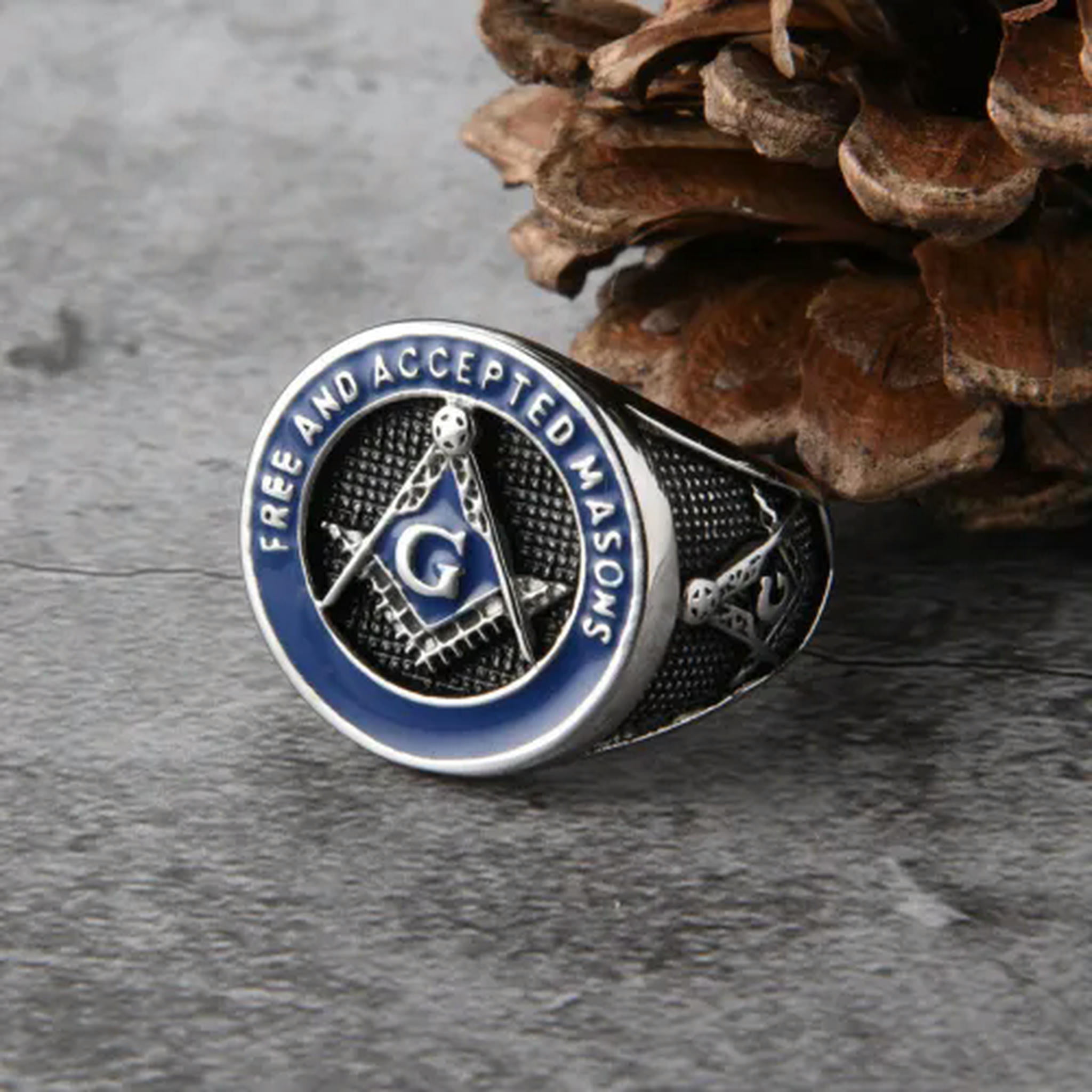 QQTDFG Men Stainless Steel Masonic Signet Ring Band Biker Gift Vintage ...