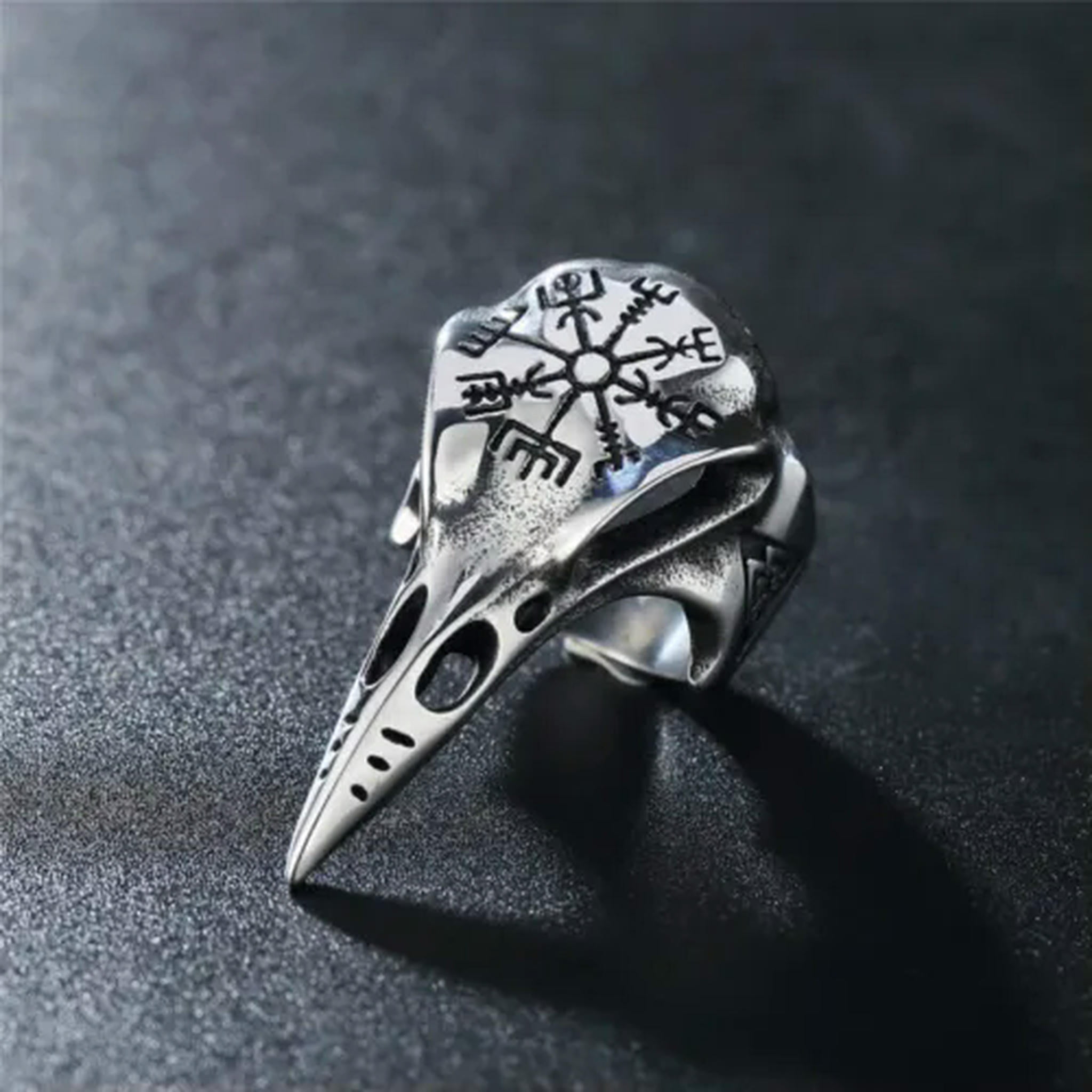 QQTDFG Men Viking Raven Odin Crow Skull Ring Band Stainless Steel ...