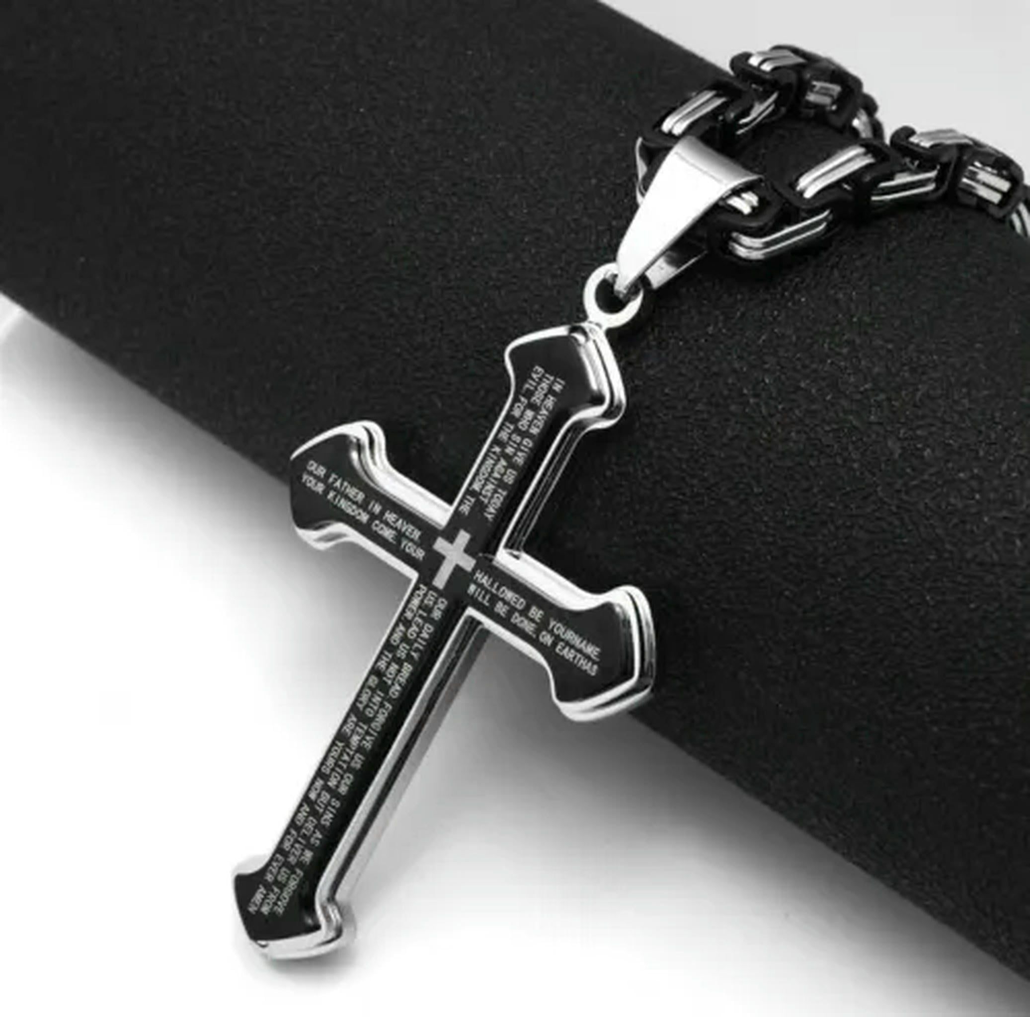 QQTDFG Men Women Big Cross Pendant Necklace Stainless Steel Lord's ...