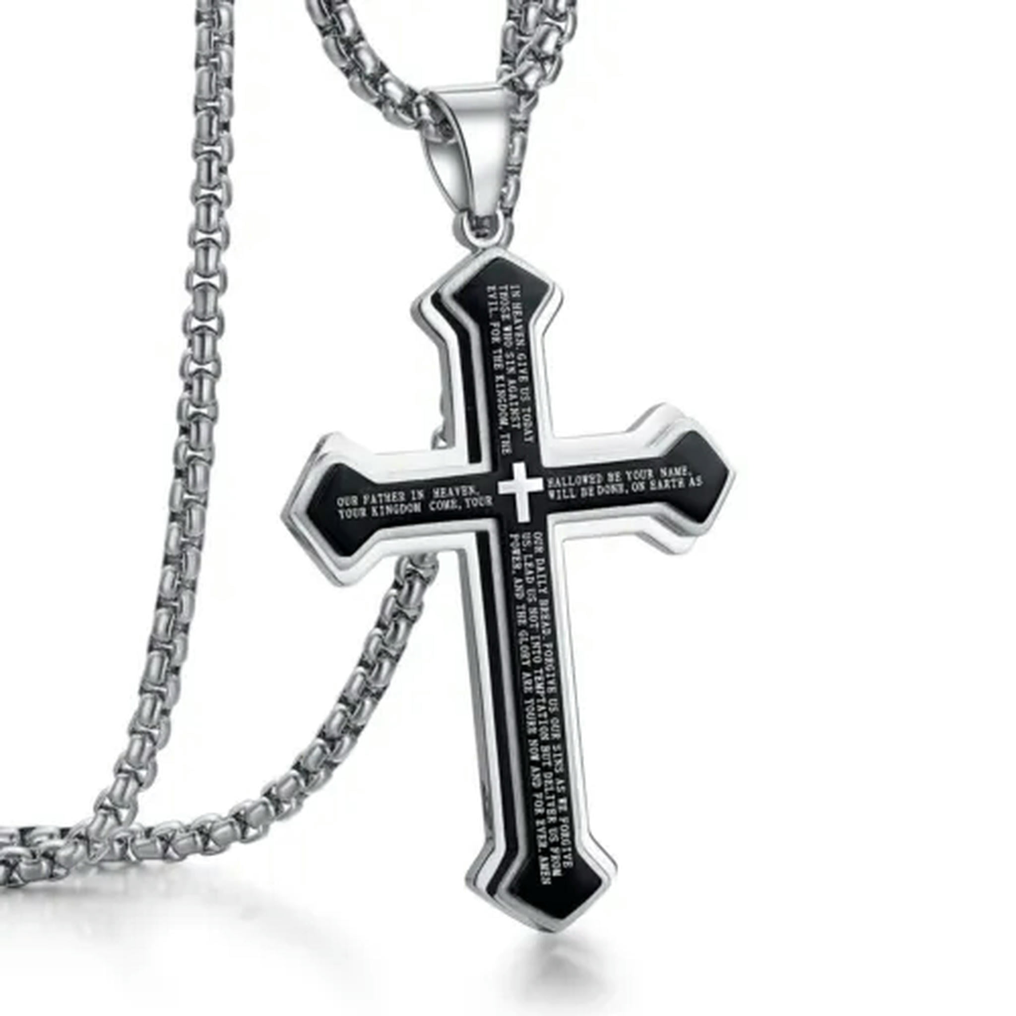 QQTDFG Men Women Big Cross Pendant Necklace Stainless Steel Lord's ...
