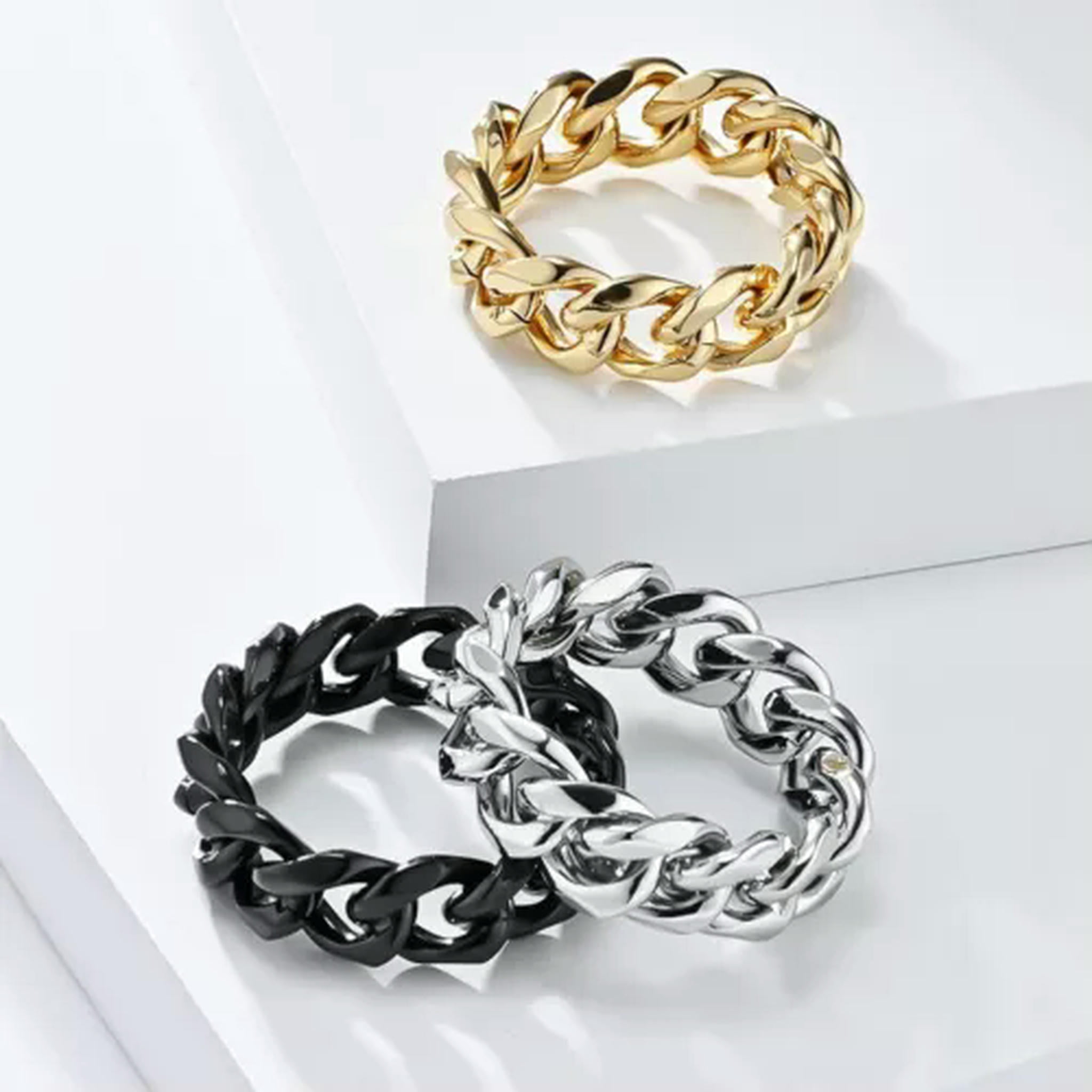 QQTDFG Men Women Miami Cuban Link Spinner Ring Plain Stainless Steel ...