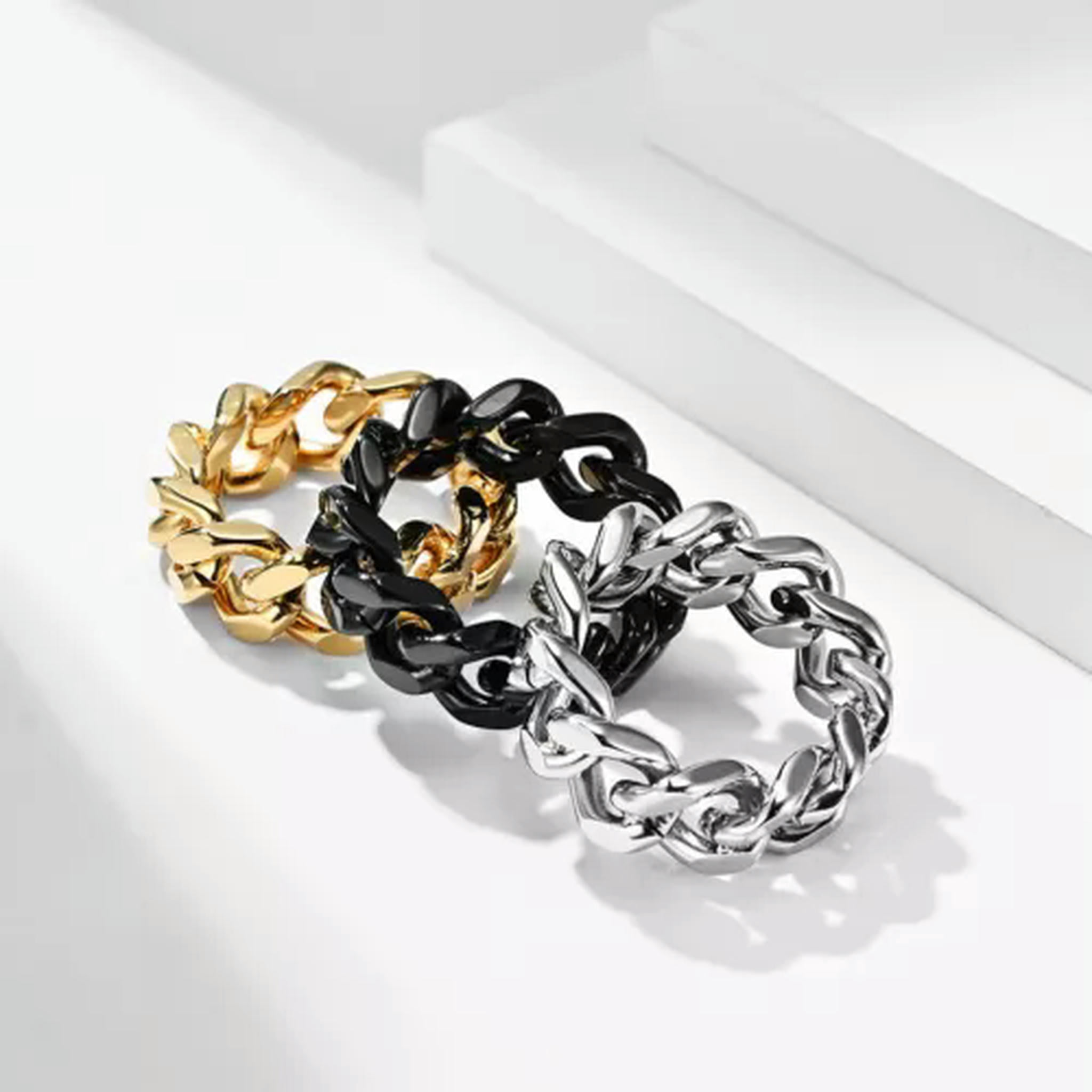 QQTDFG Men Women Miami Cuban Link Spinner Ring Plain Stainless Steel ...