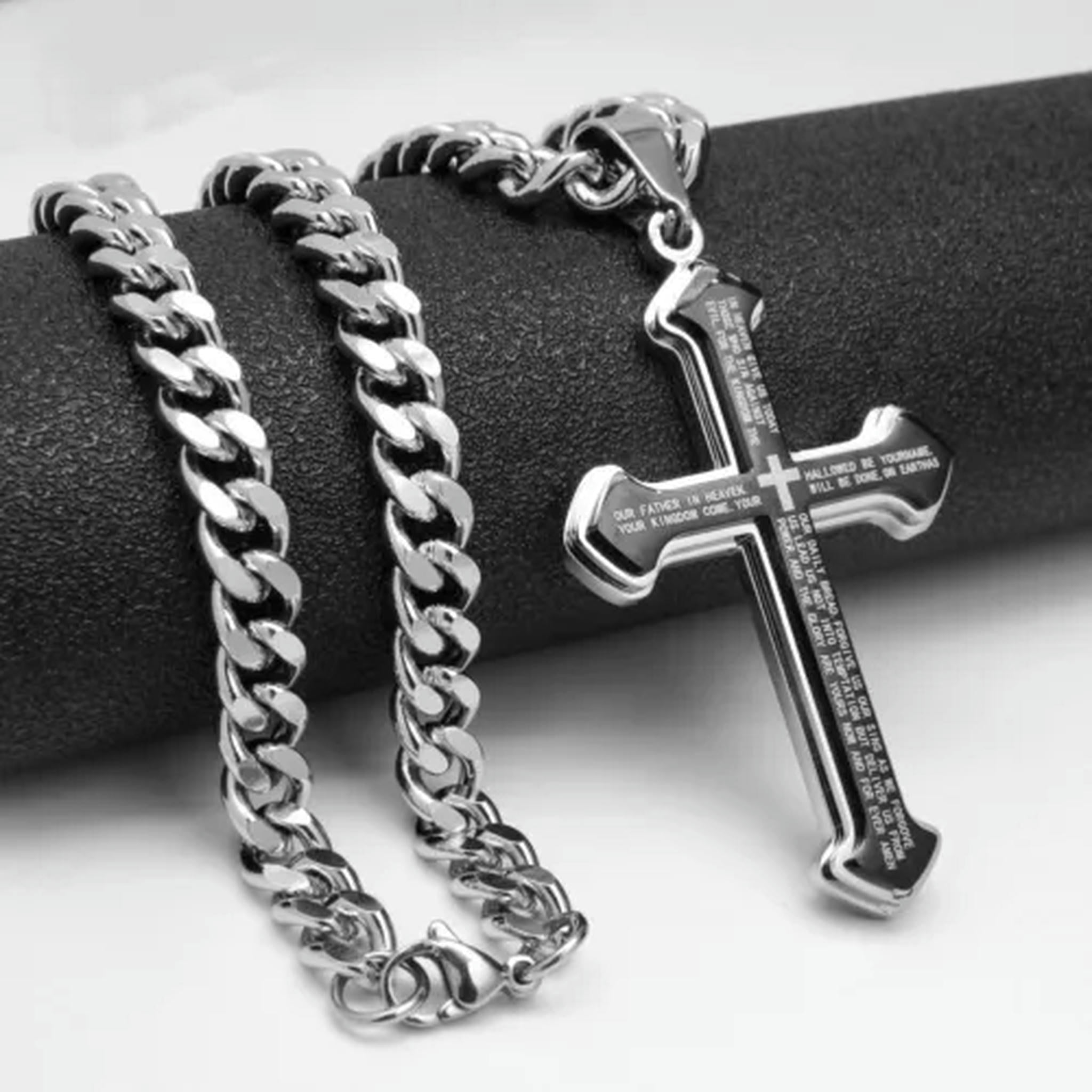 QQTDFG Mens 7mm Cuban Necklace Chain with Stainless Steel Bible Verse ...