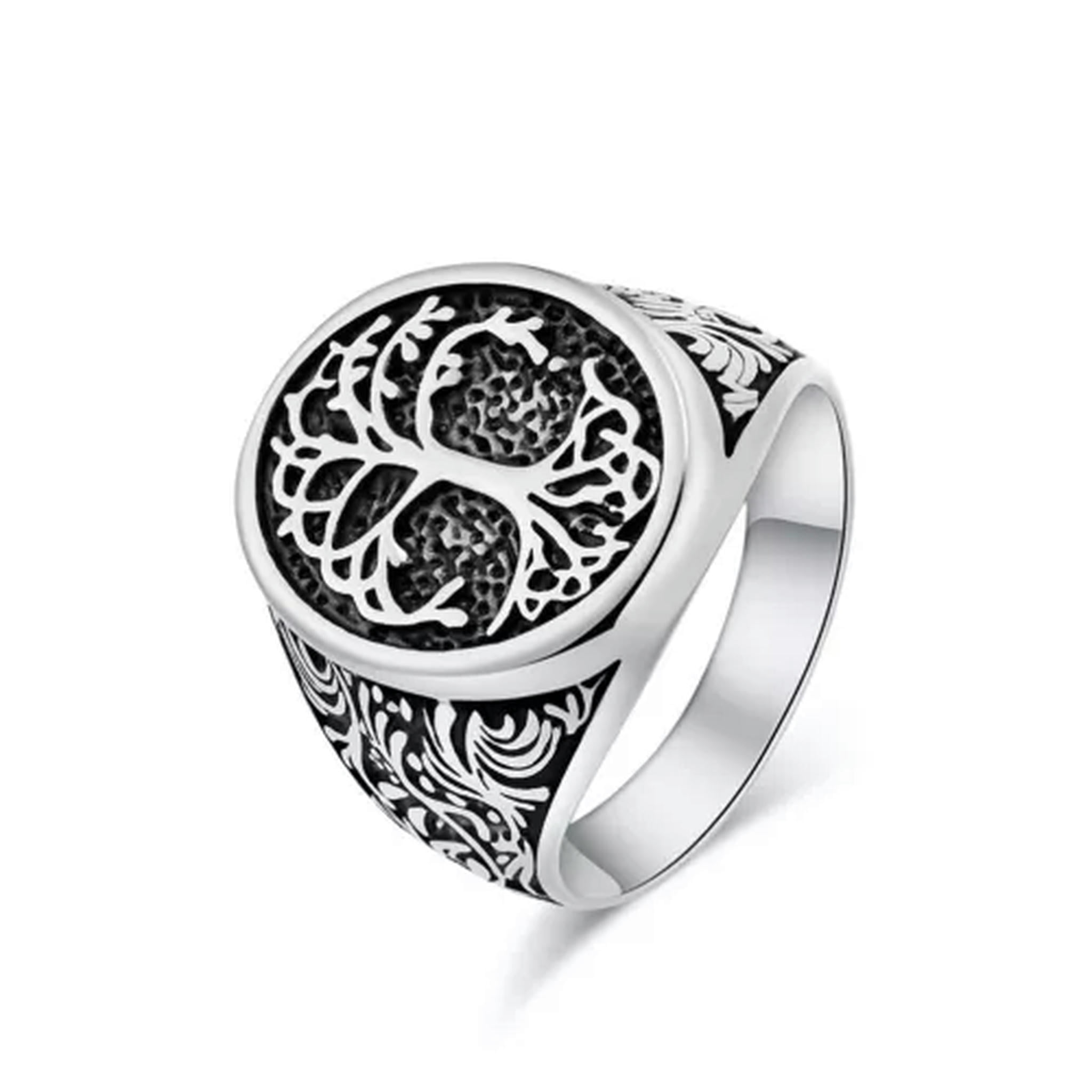 QQTDFG Mens Engraved Tree Of Life Signet Ring Stainless Steel Vintage ...
