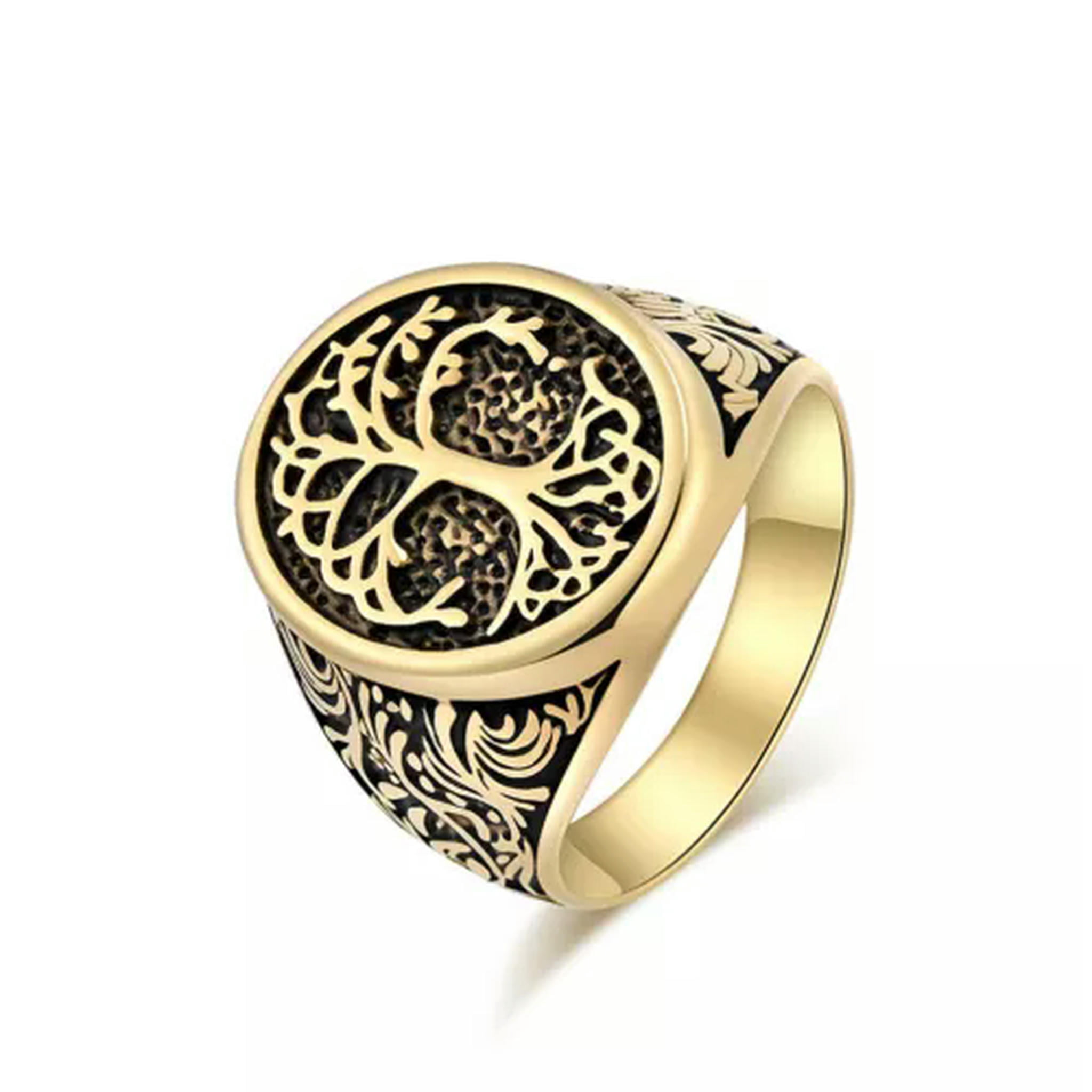 QQTDFG Mens Engraved Tree Of Life Signet Ring Stainless Steel Vintage ...