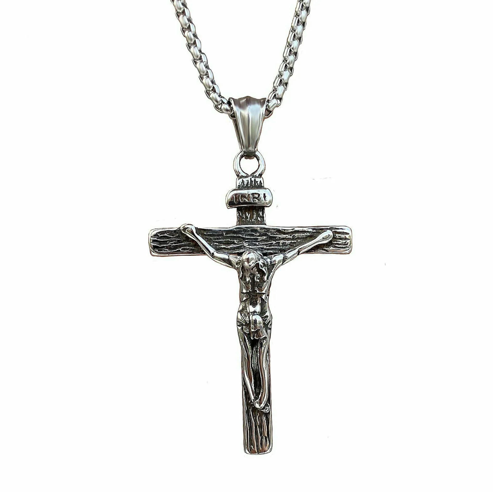 QQTDFG Mens Stainless Steel Jesus Christ Crucifix Cross Pendant ...