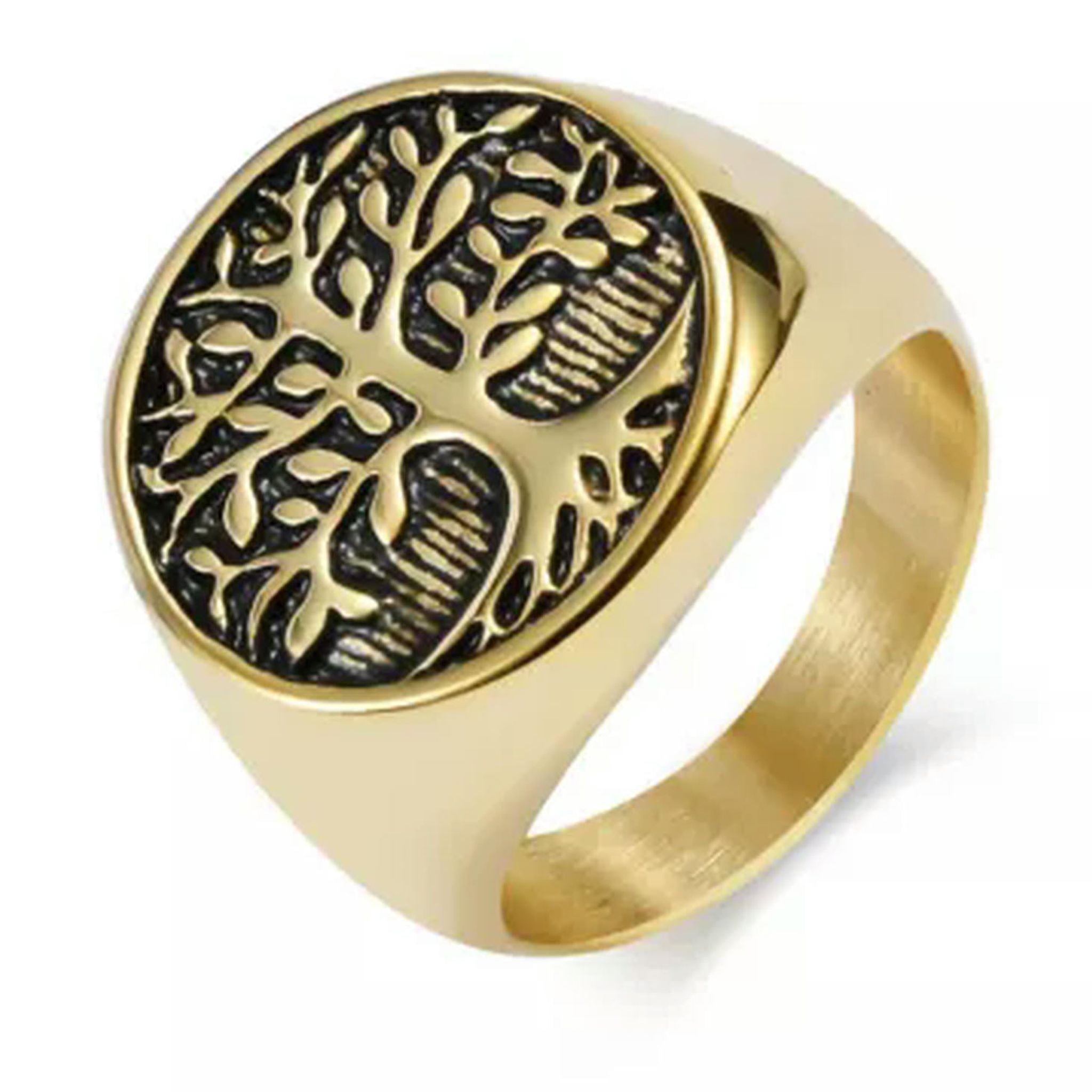 QQTDFG Mens Tree of Life Signet Ring Stainless Steel Biker Band ...