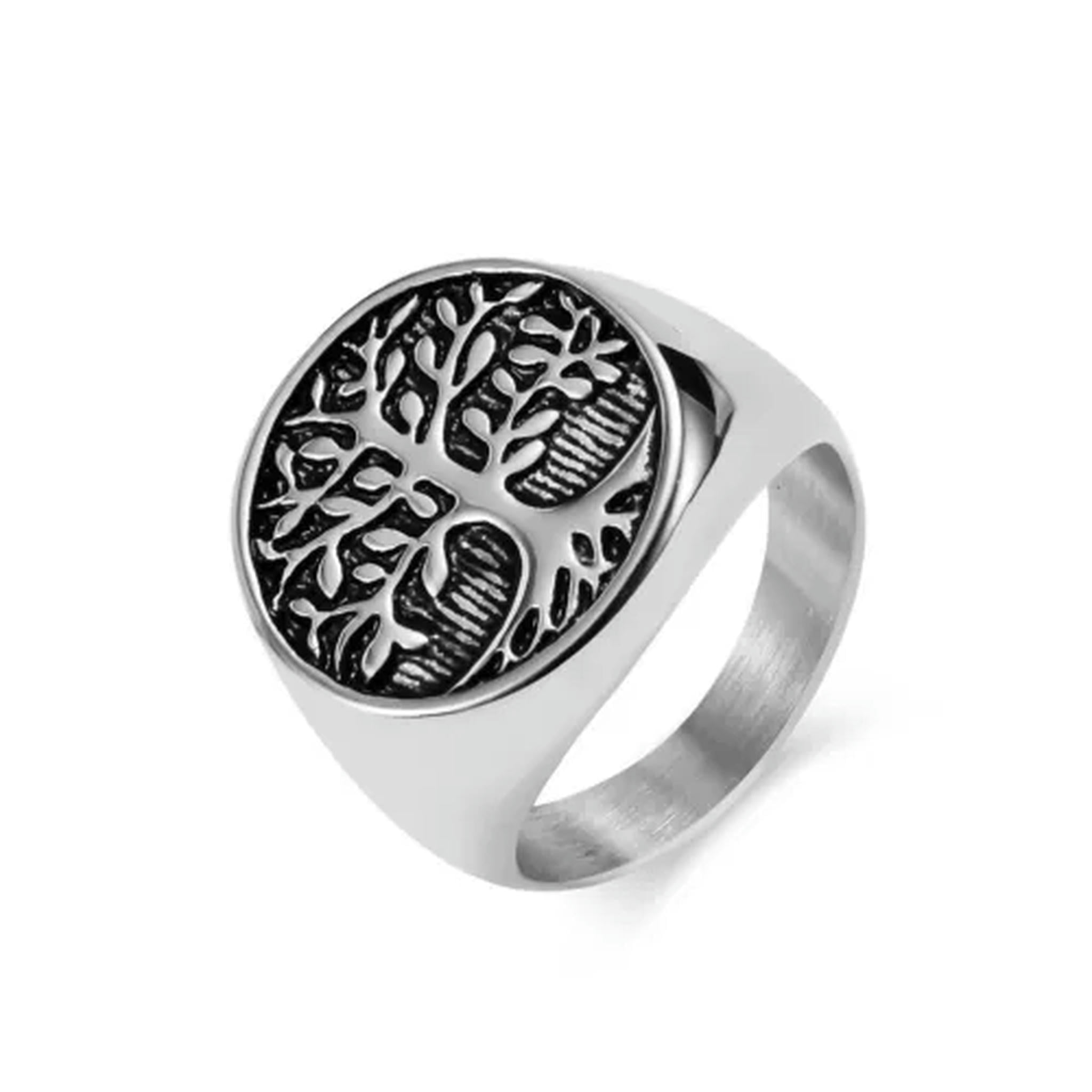 QQTDFG Mens Tree of Life Signet Ring Stainless Steel Biker Band ...