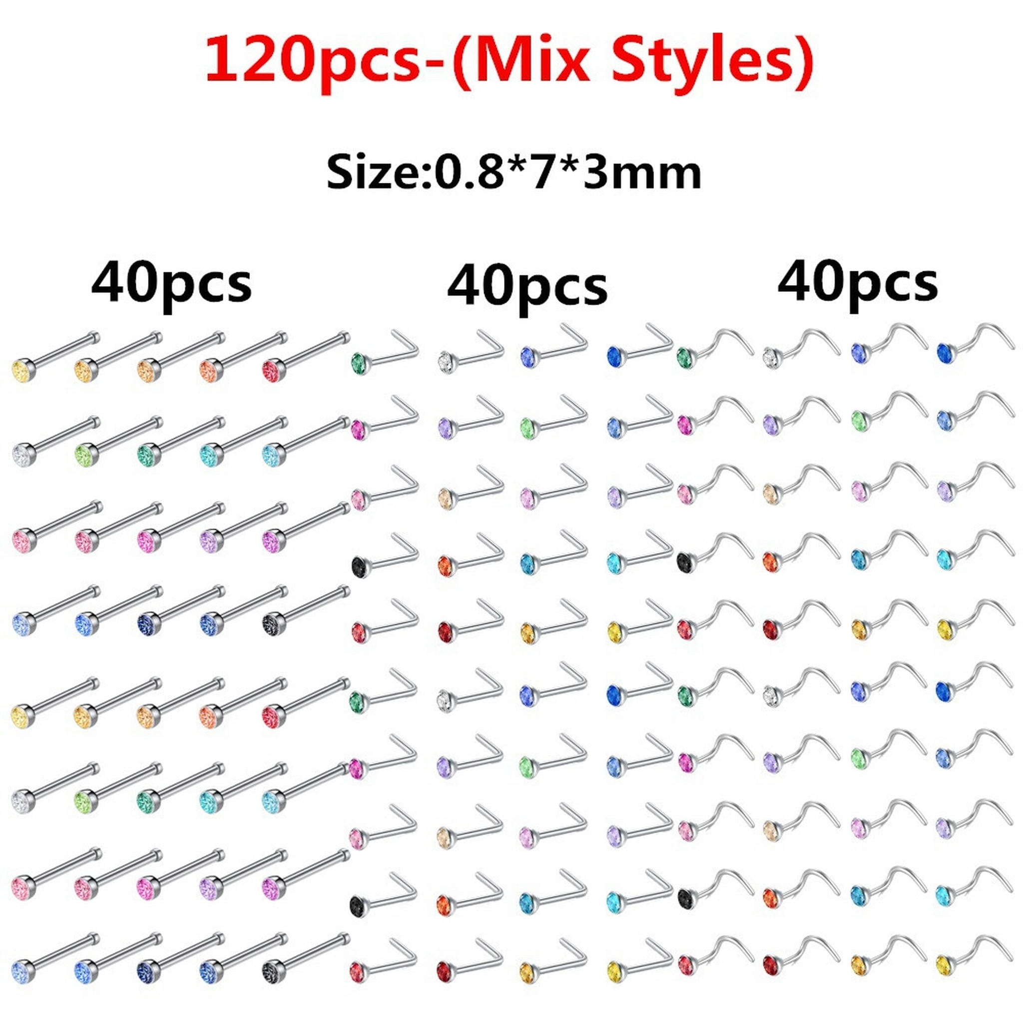 QQTDFG Mix Color Crystal Surgical Steel Nose Stud Set I/L/S-Shape Nose ...