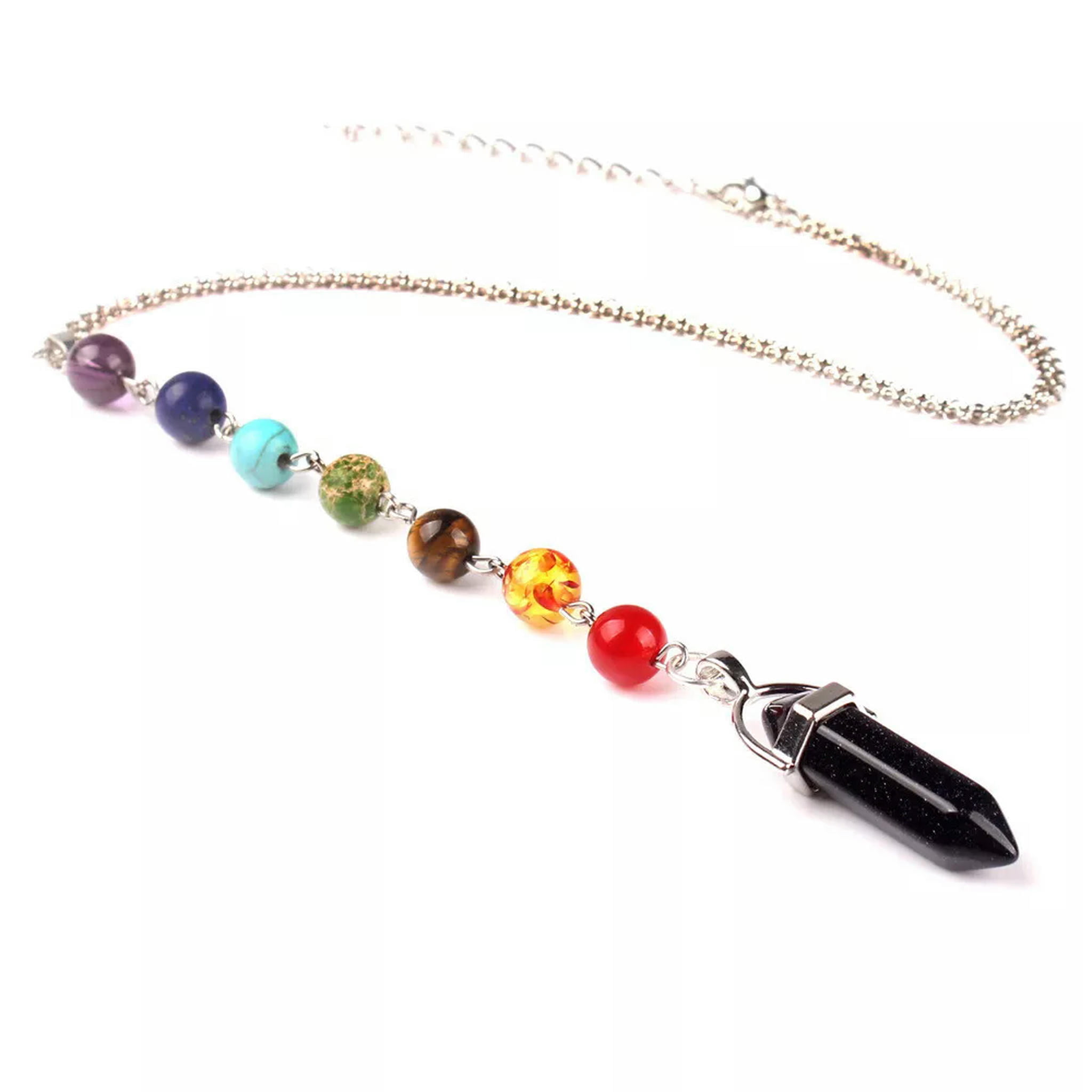 QQTDFG Natural Blue Sand Stone Gems Stone Pendulum Chakra Necklace ...