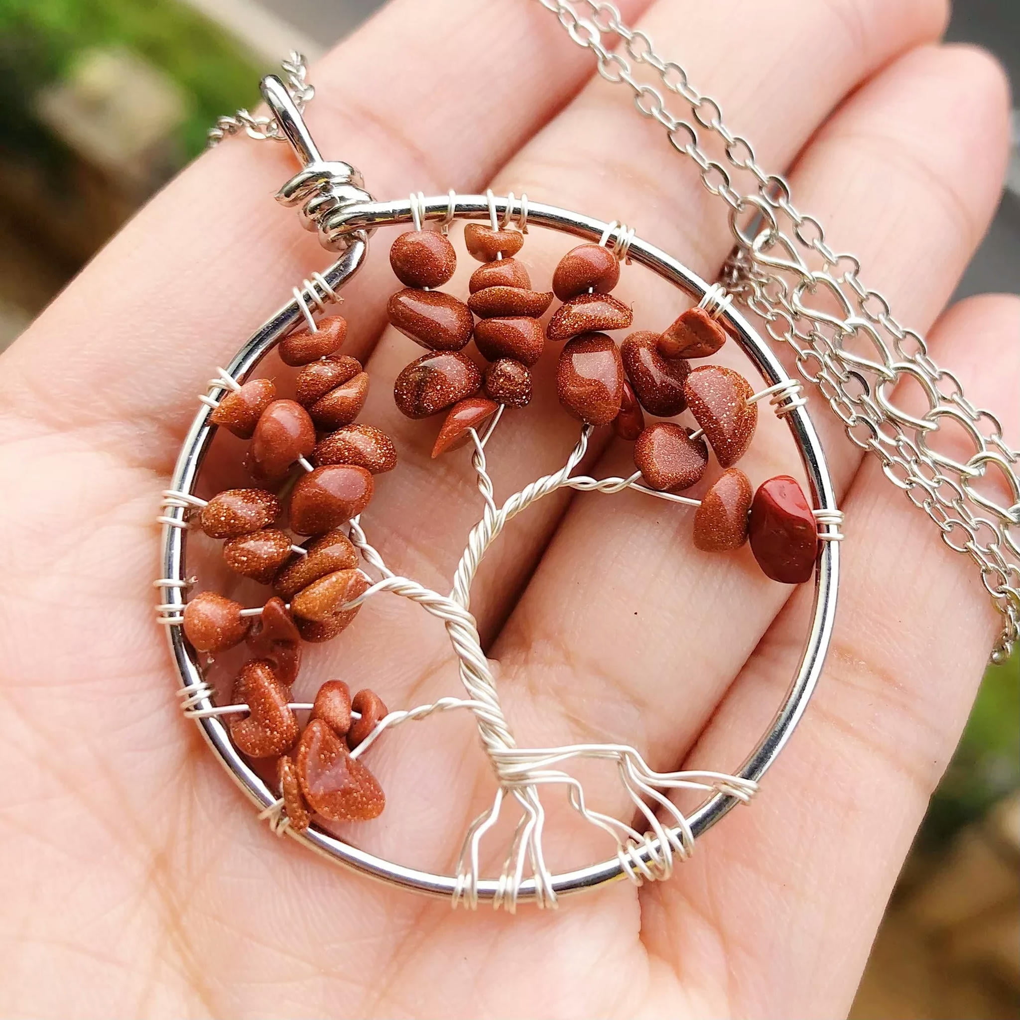 QQTDFG Natural Nugget sand Stone Gems Tree Of Life Necklace Chakra ...