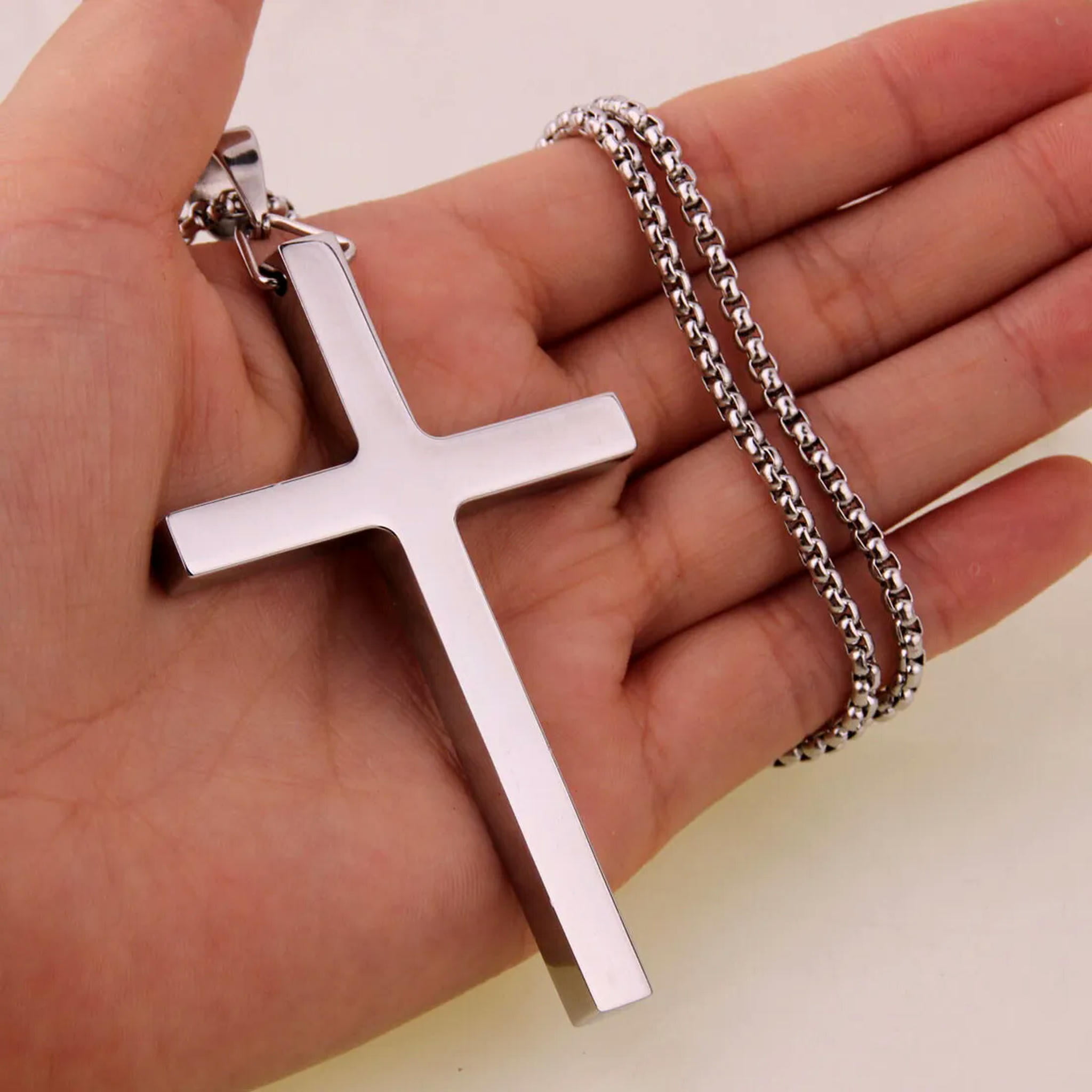 QQTDFG New Gift Unisex's Men's Silver Stainless Steel Big Cross Pendant ...