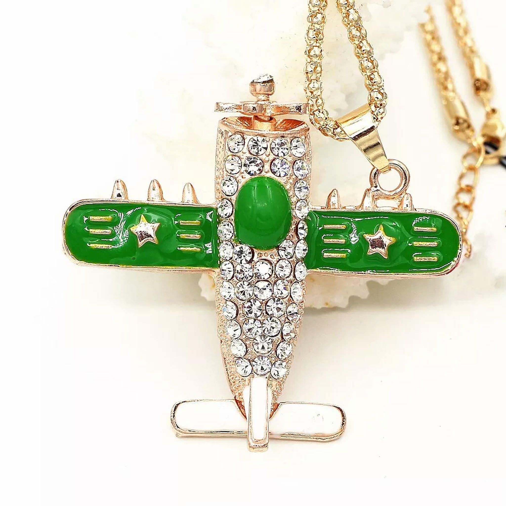 QQTDFG New Green Enamel Crystal Aeroplane Plane Aircraft Pendant ...