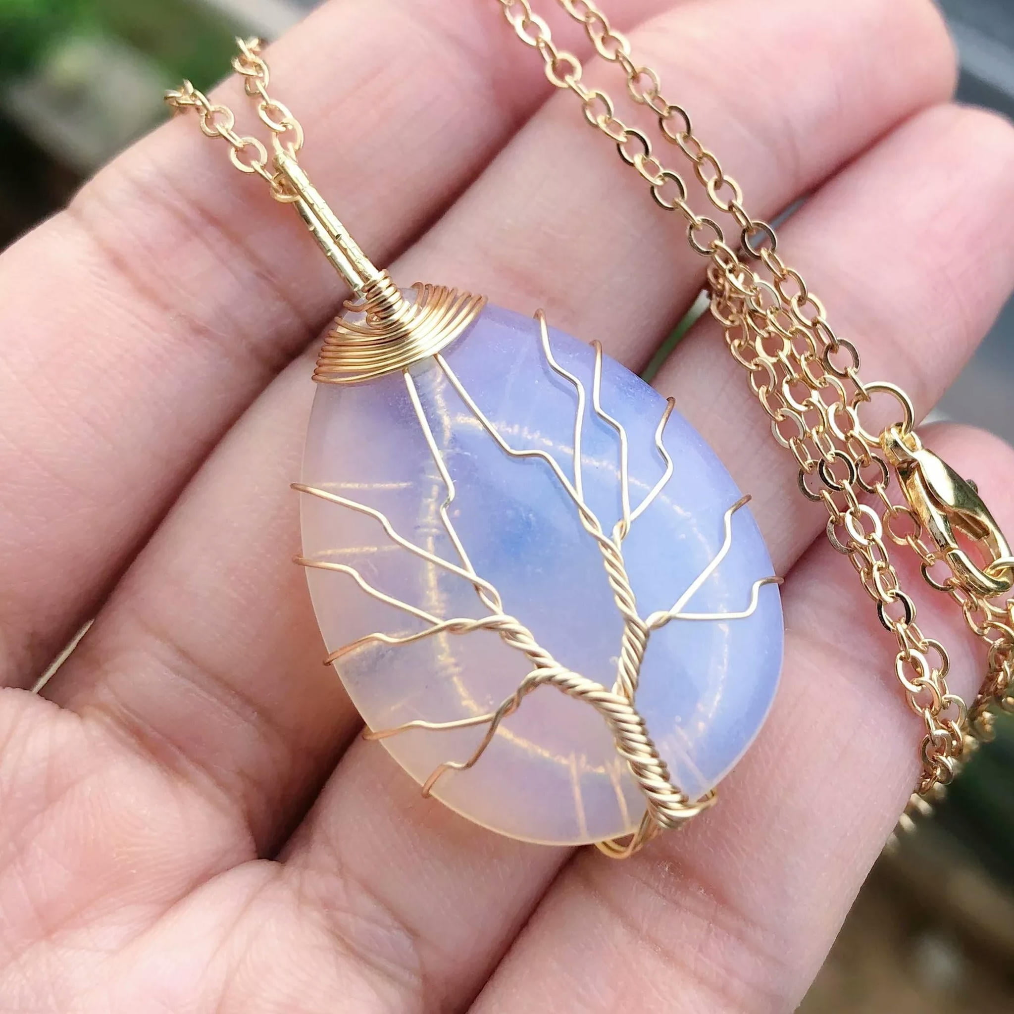 QQTDFG Opalite Gem Tree Of Life Necklace Chakra Water-Drop Reiki ...