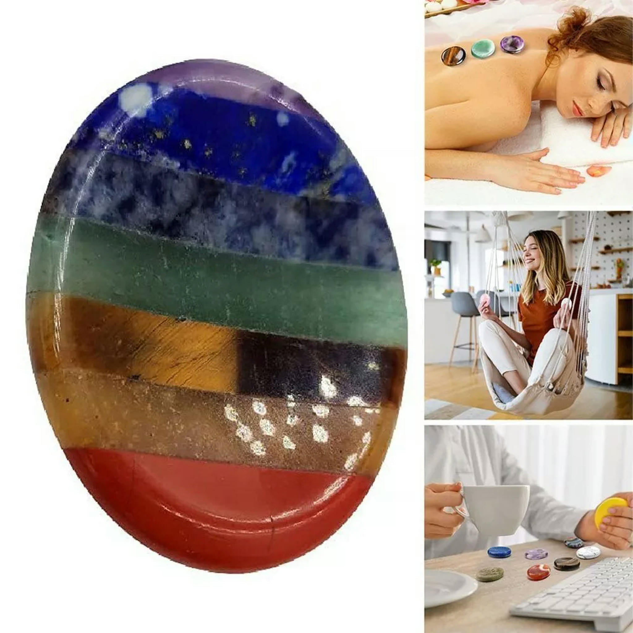 QQTDFG Oval 7 Chakra Crystal Anxiety Relief Healing Crystal Thumb Worry ...