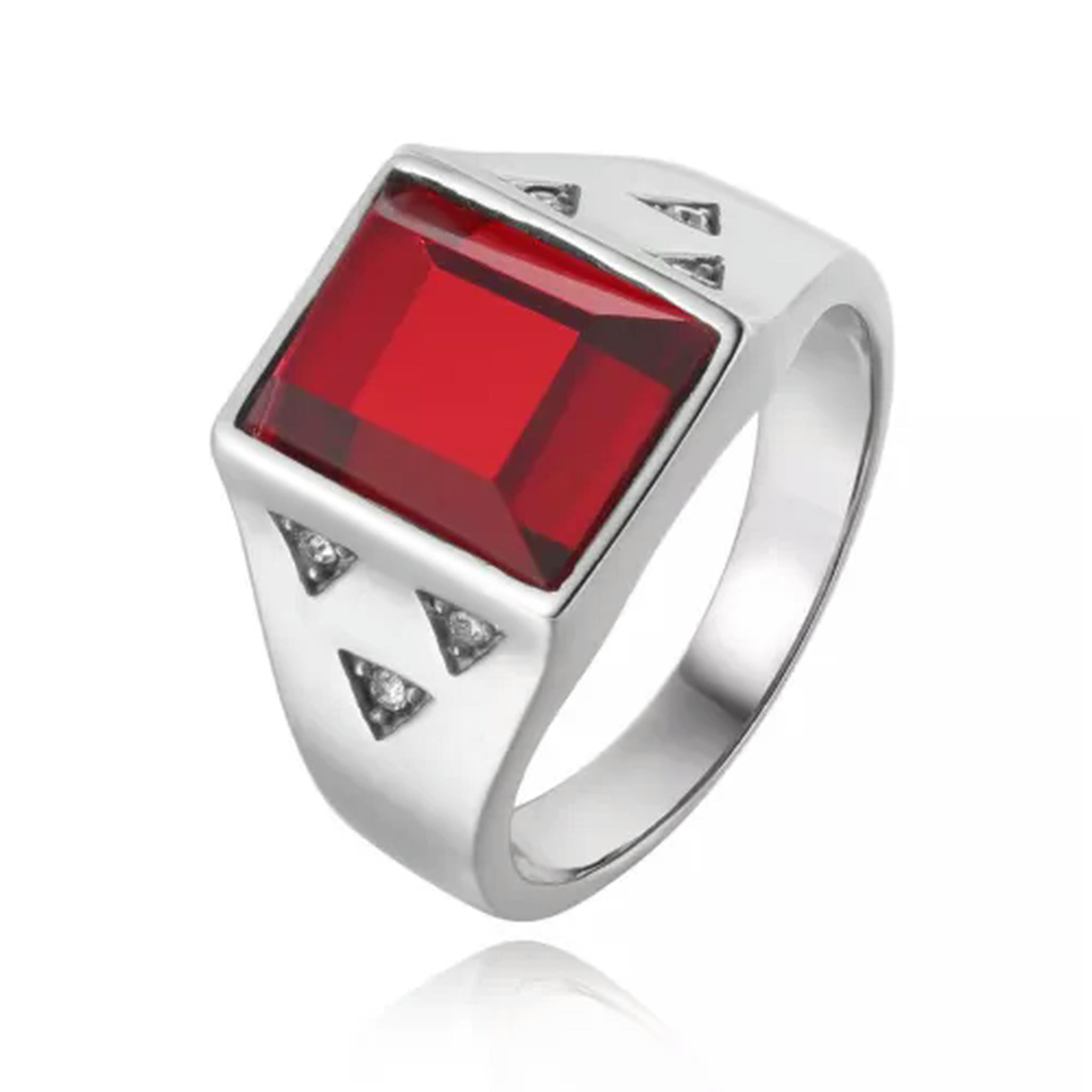 QQTDFG Signet Ring for Men's Stainless Steel Vintage Square Red Stone ...