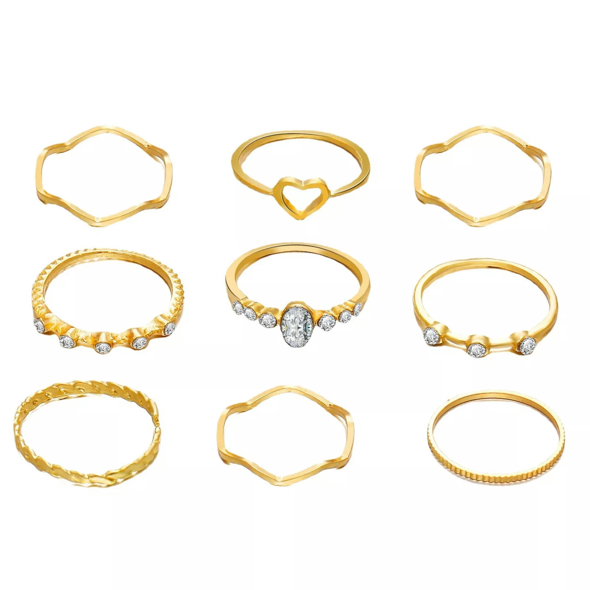 QQTDFG Simple Women'S Joint Ring Love Wave Ring 9 Piece Set Ring ...