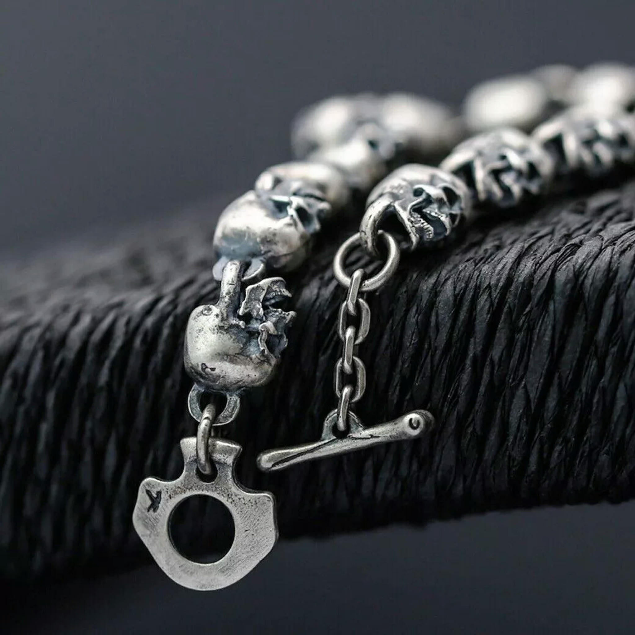 QQTDFG Skull Skeleton Bracelet Sterling Silver Biker Rocker Men A5277 ...