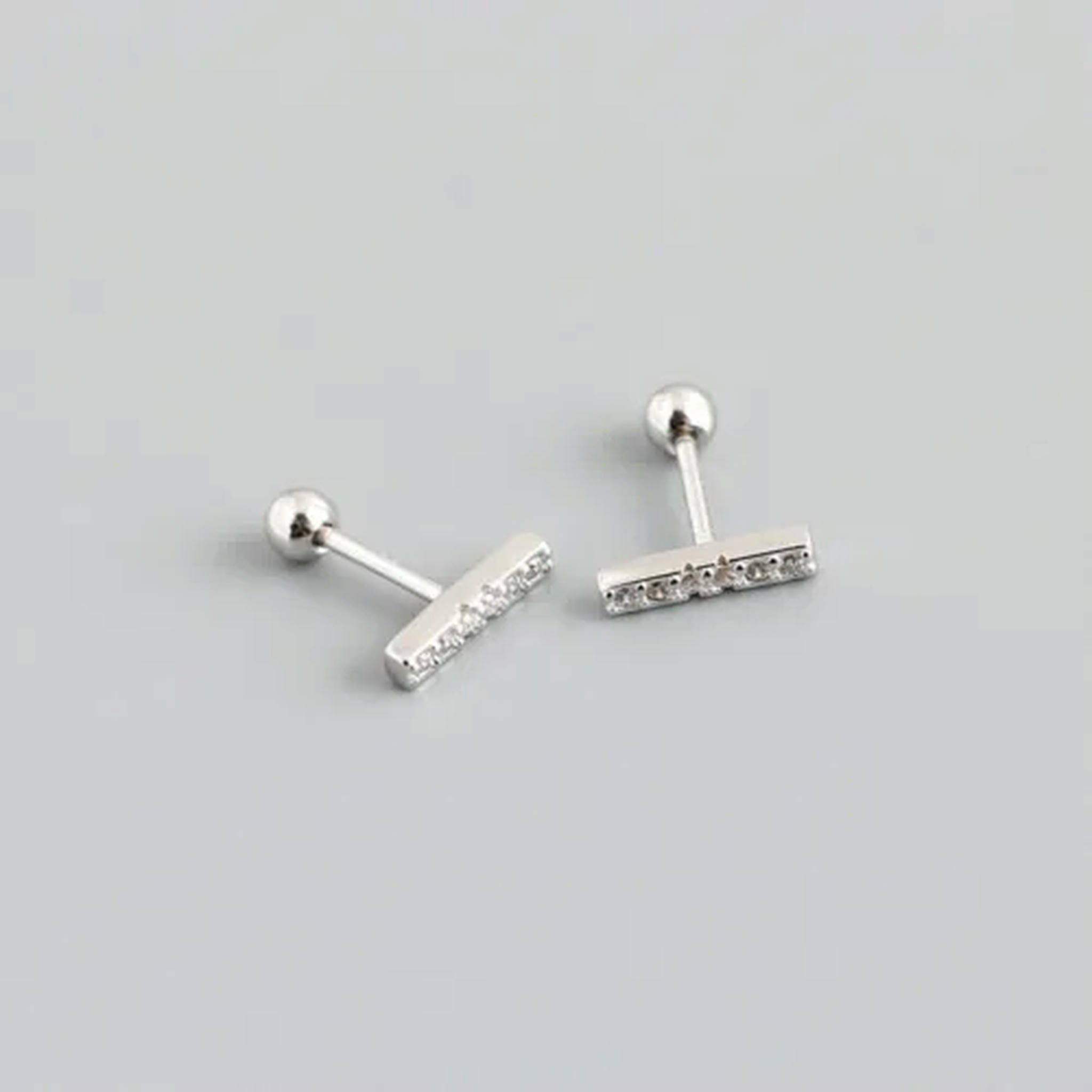 QQTDFG Small Straight Bar 925 Sterling Silver Cz Stud Earrings F1113 ...