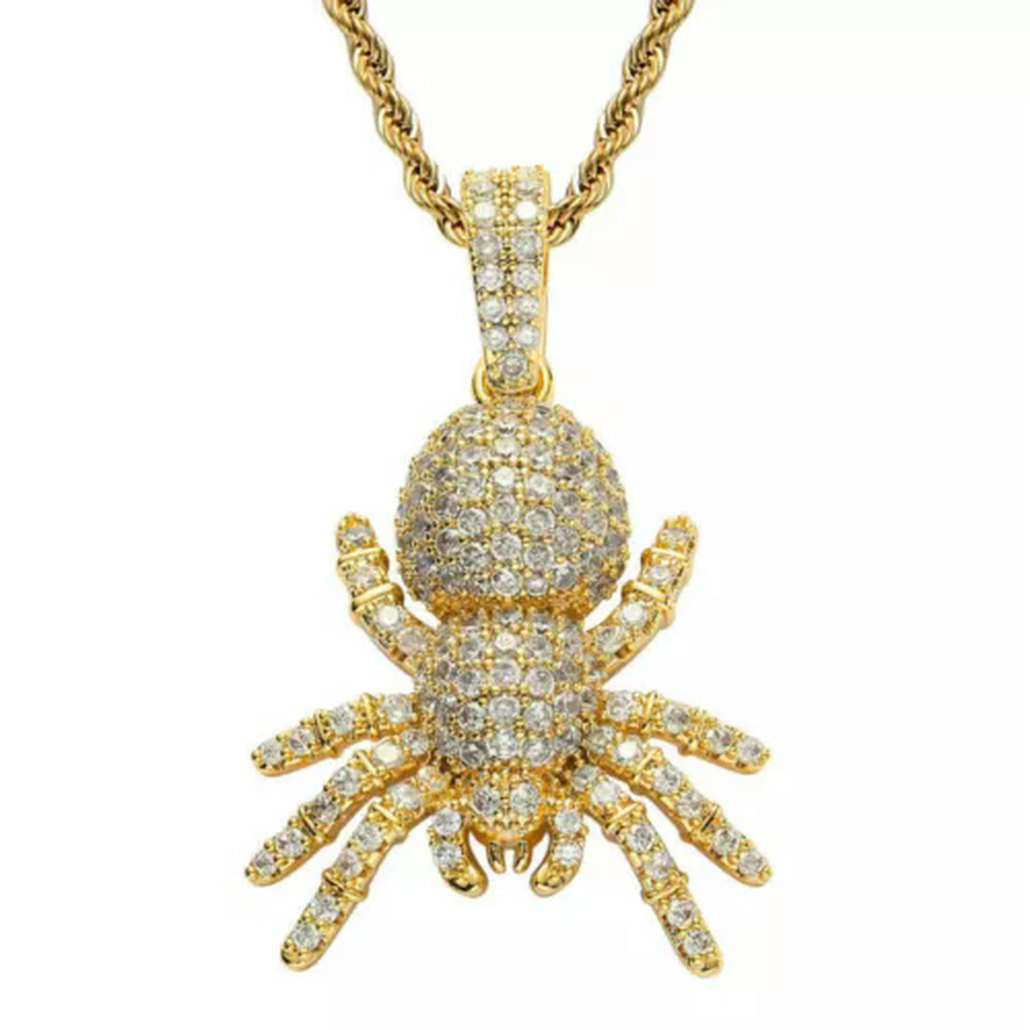 QQTDFG Spider Necklace, Men Women Hip Hop Iced Flooded Brass Jewelry ...