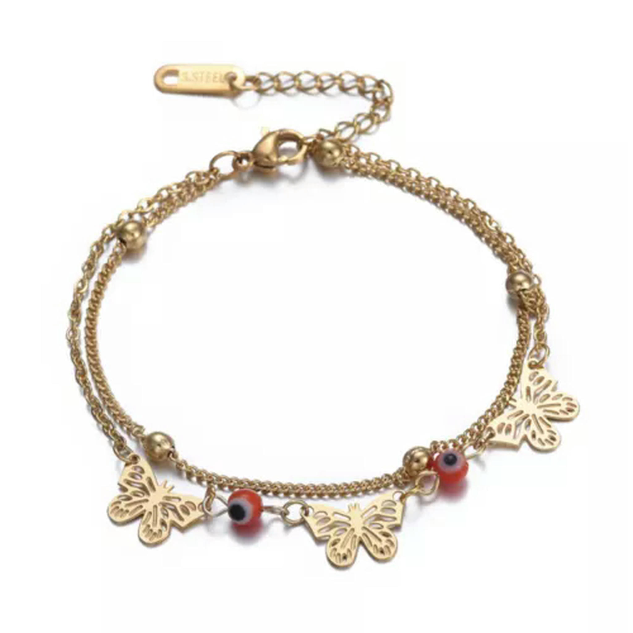 QQTDFG Stainless Steel Multi-strand Bracelet Lobster Butterfly Gold 6-3 ...