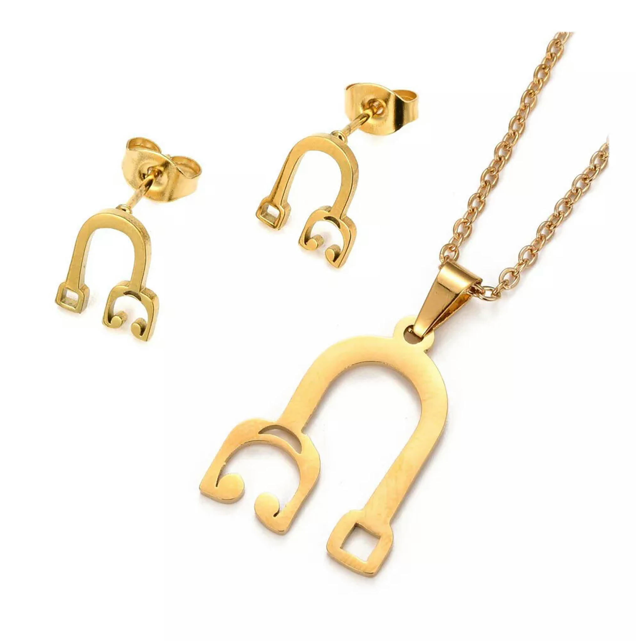 QQTDFG Stainless Steel Set Pendant Necklace Earrings Stethoscope 15.7" 0.7mm Z814-default ...