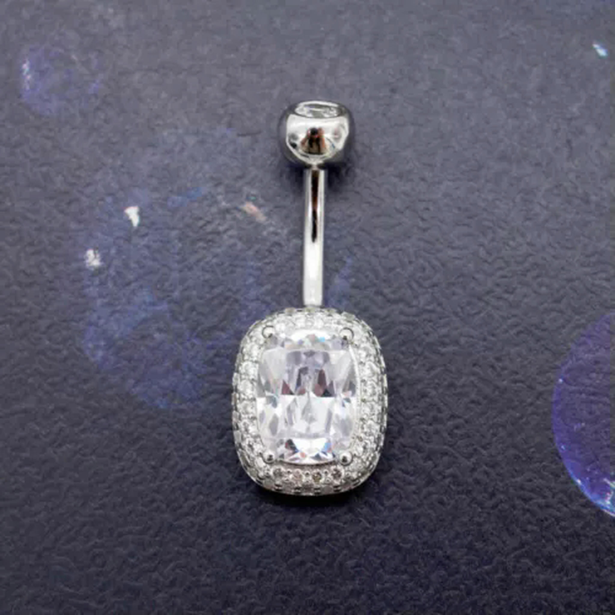 QQTDFG Sterling Silver Square CZ Crystal Belly Bar Button Navel Ring ...