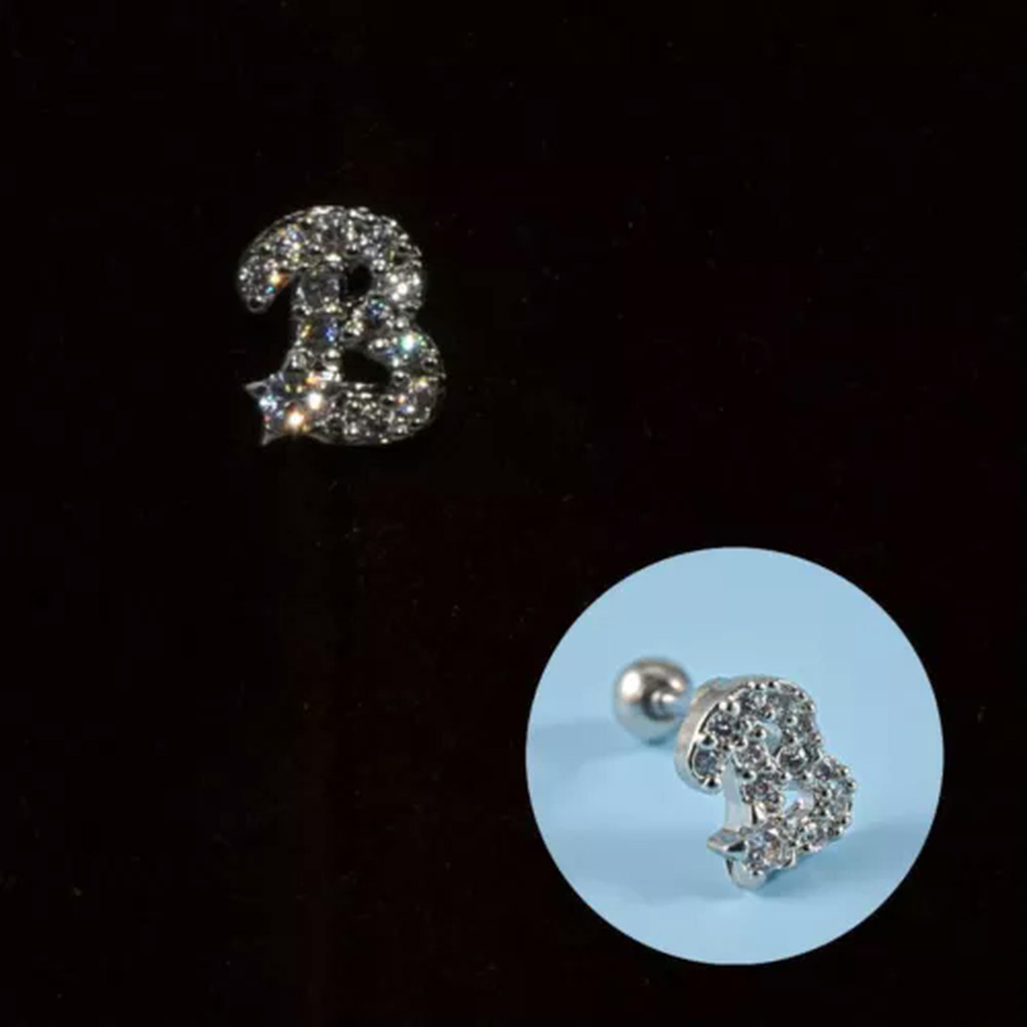 QQTDFG Surgical Steel Alphabet Zircon Lobe Stud Ear Cartilage Helix ...