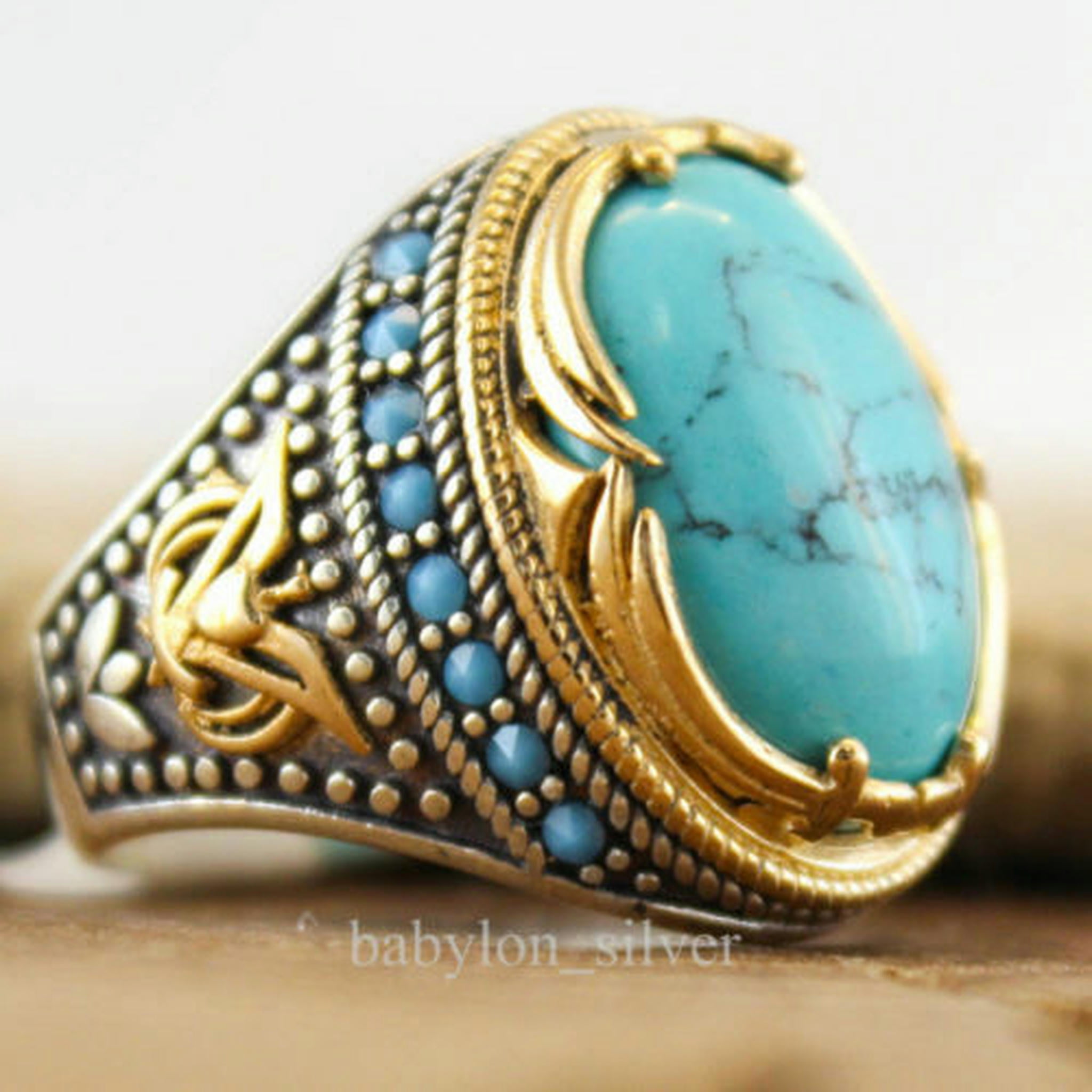 QQTDFG Vintage 925 Silver Turquoise Ring Women Man Wedding Party Gift ...