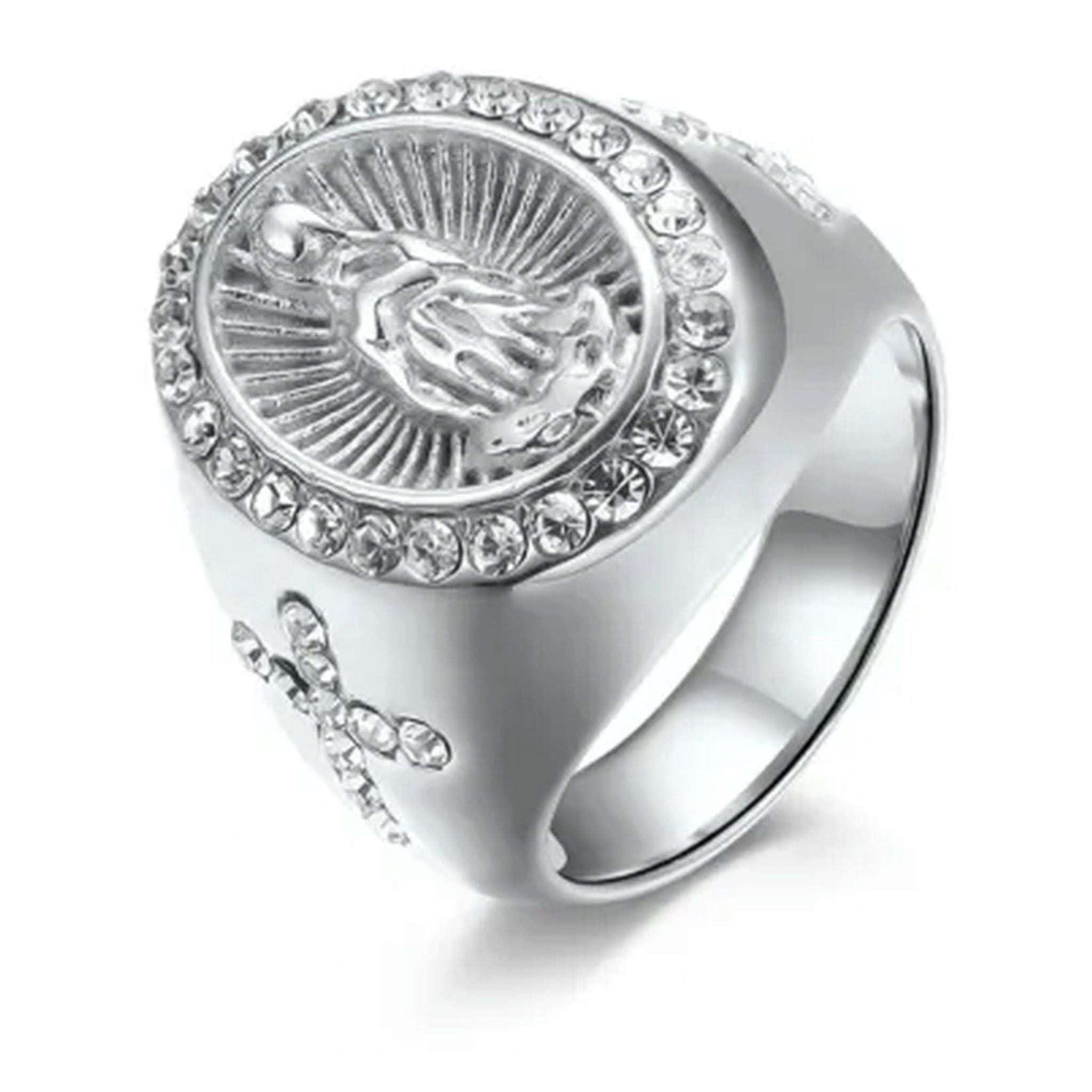 QQTDFG Virgin Mary Ring for Men Women Silver Stainless Steel Band ...