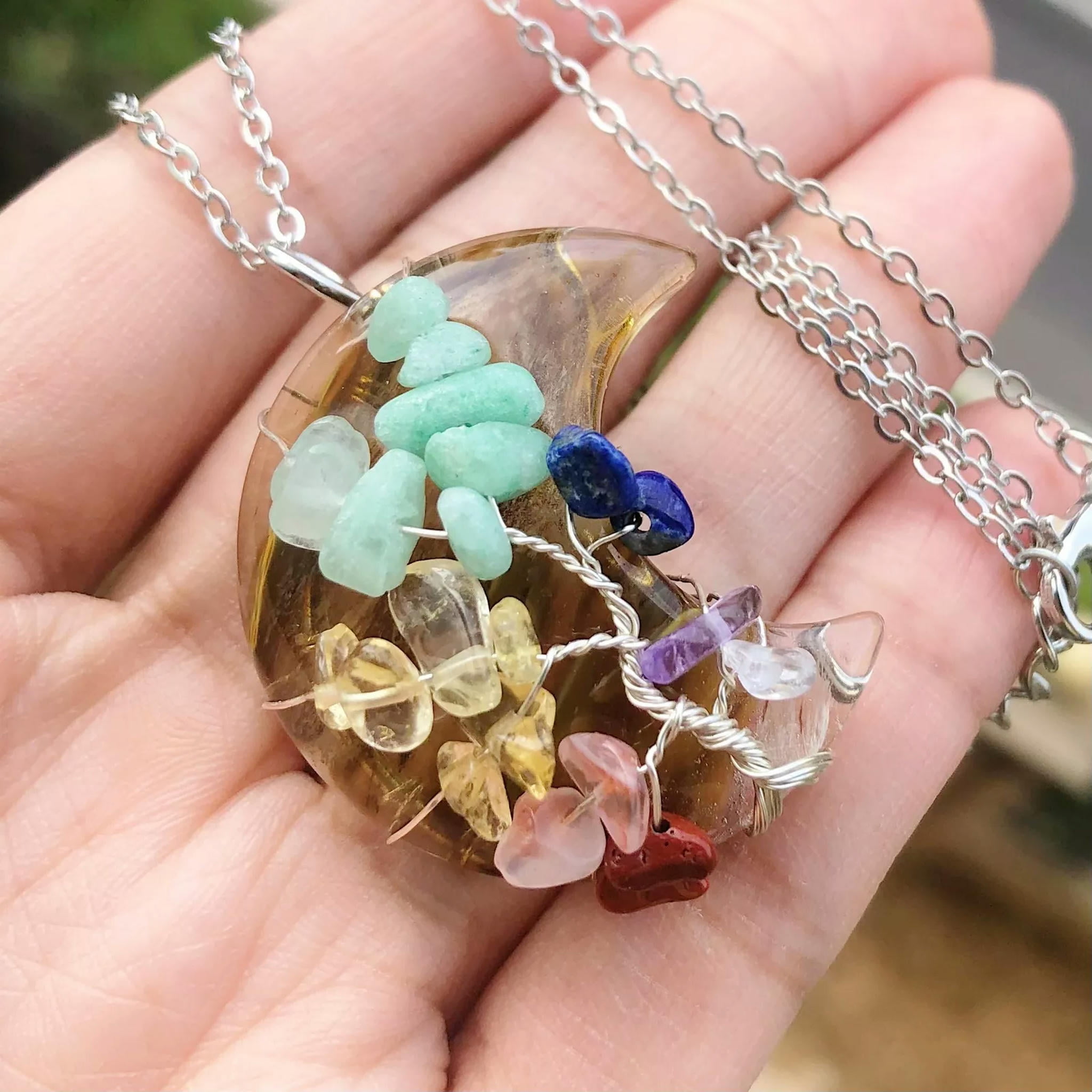 QQTDFG Watermelon Peel Quartz Gem Stone Tree Of Life Moon Necklace ...