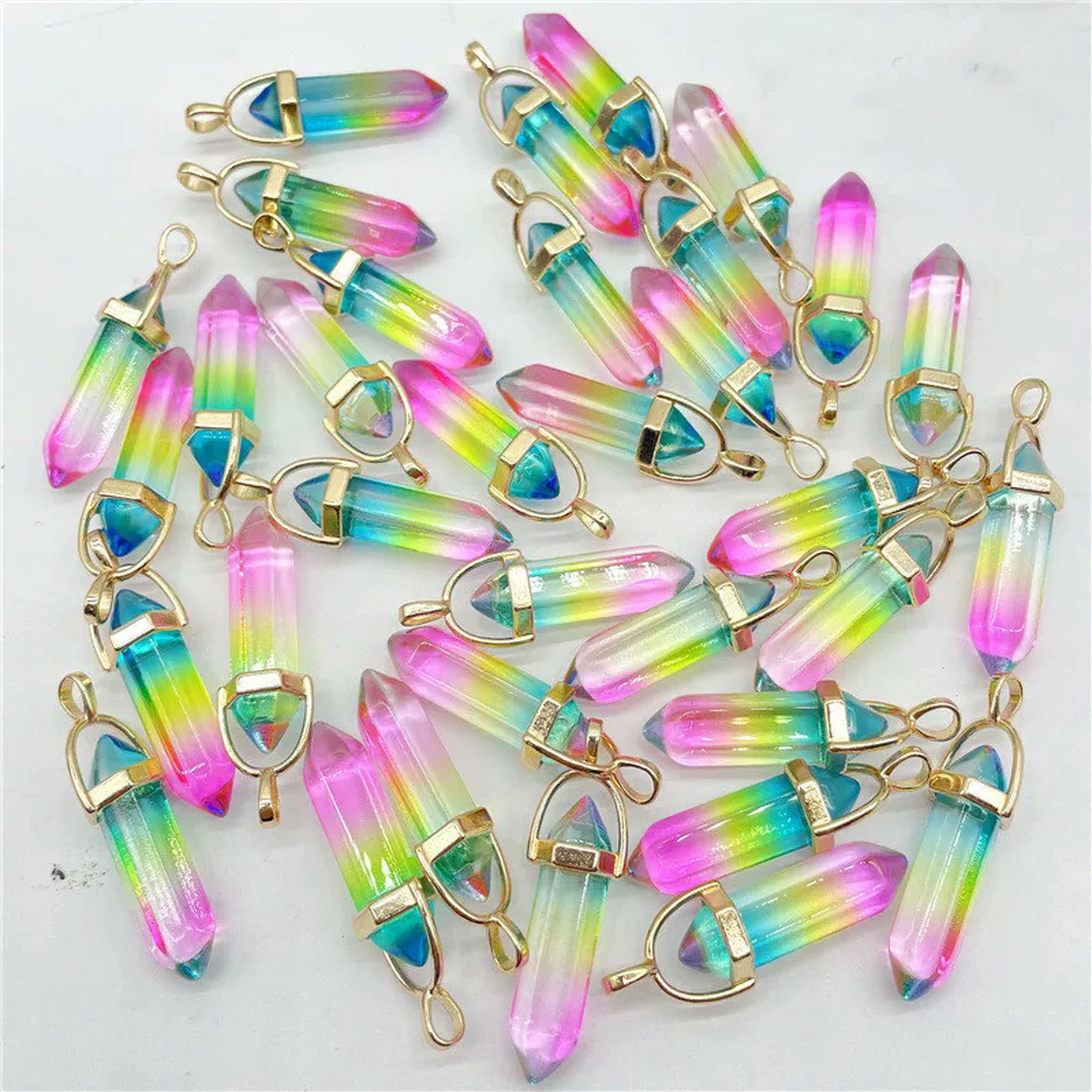 QQTDFG Wholesale Mixed Crystal 10pcs Hexagonal Column Stone Pendants ...